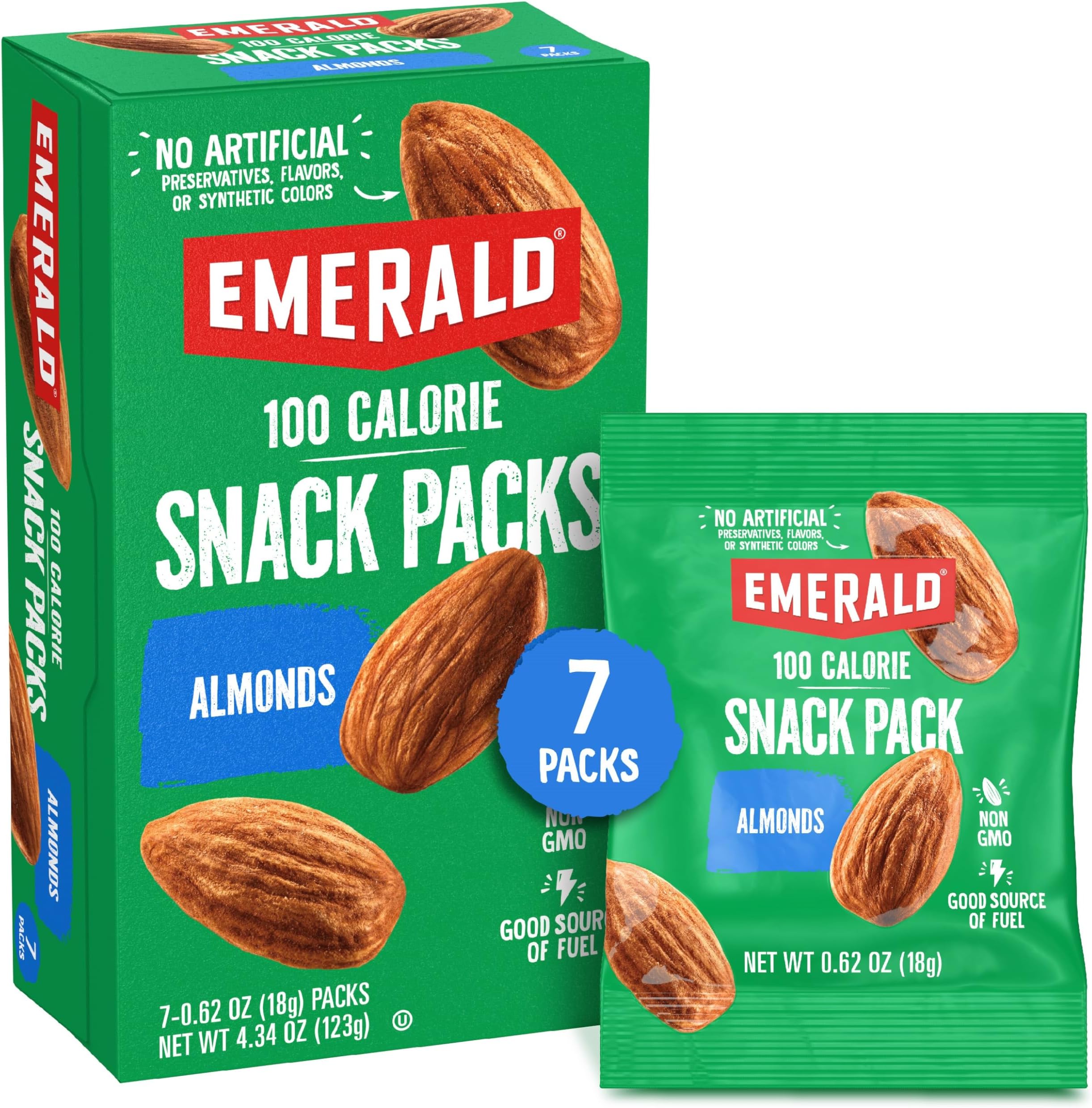 Amazon.com : Emerald Nuts Whole Almonds 7ct (1-Pack), 100-Calorie ...