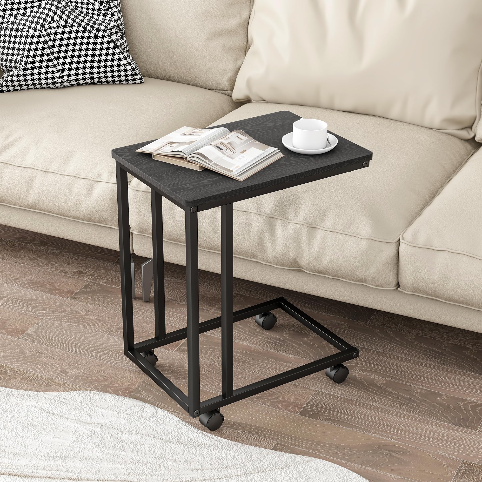 FOUBAM Black C Shaped End Tables, Coffee Tables Sofa Side Tables with ...