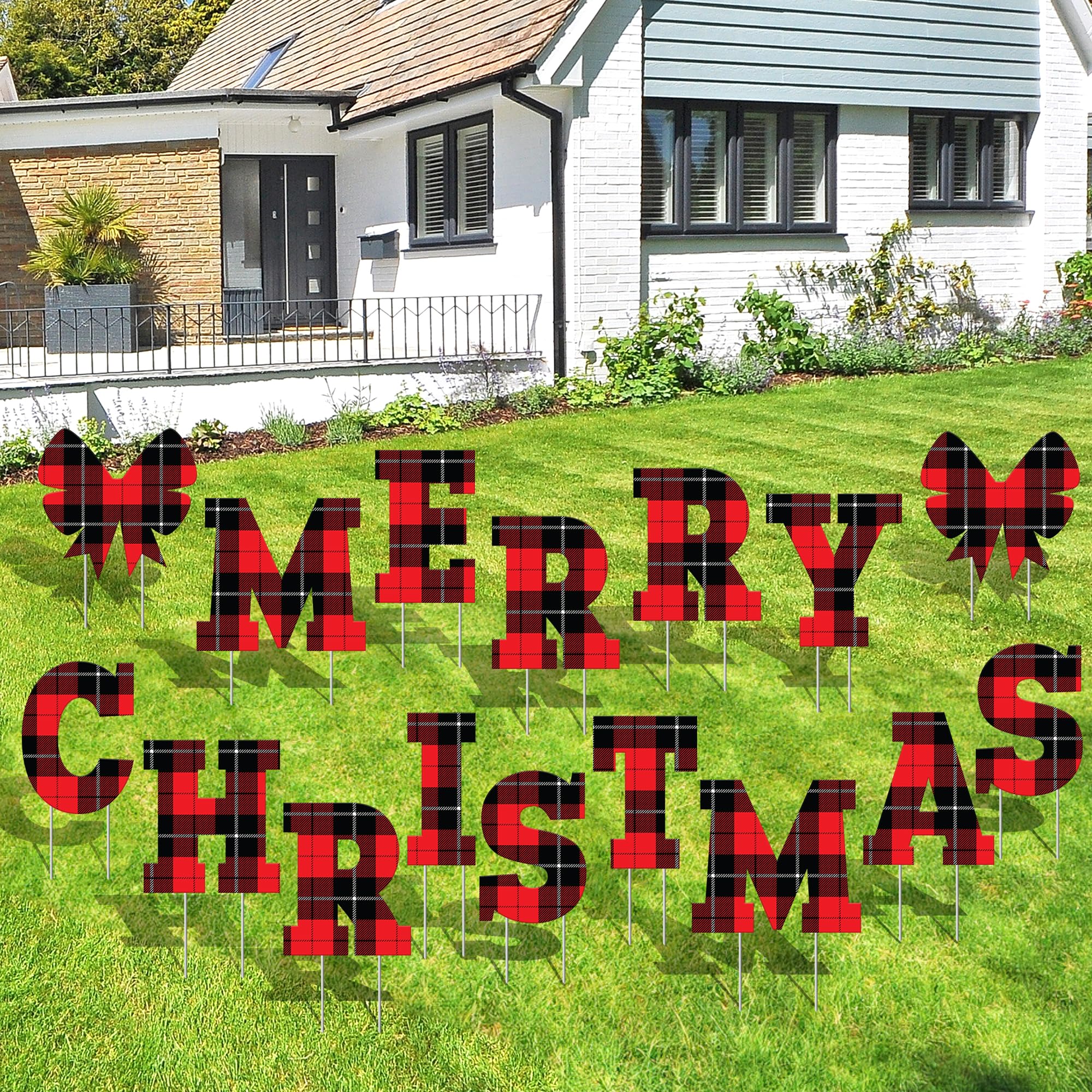Amazon.com : KatchOn, Buffalo Plaid Merry Christmas Yard Signs with ...