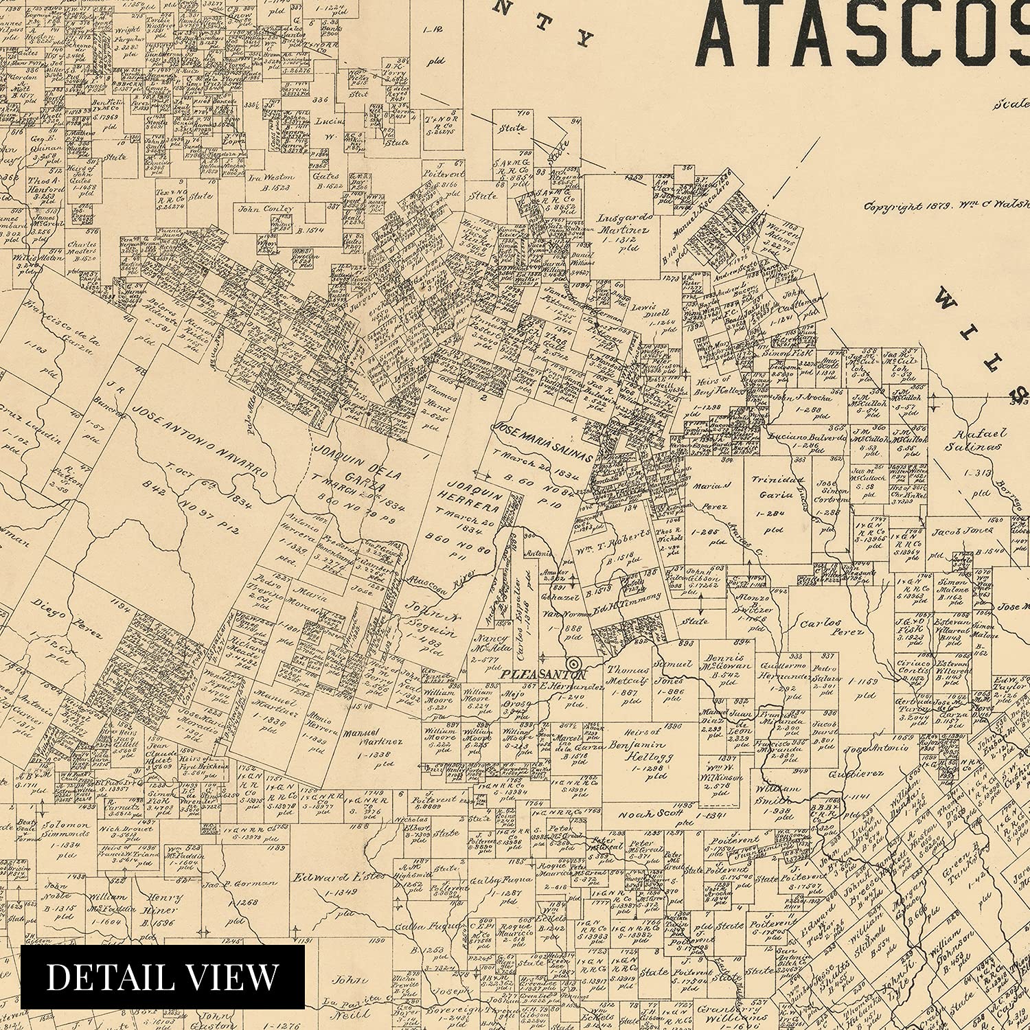Snapklik.com : Vintage 1879 Atascosa County Texas Map - 24x24 Inch ...