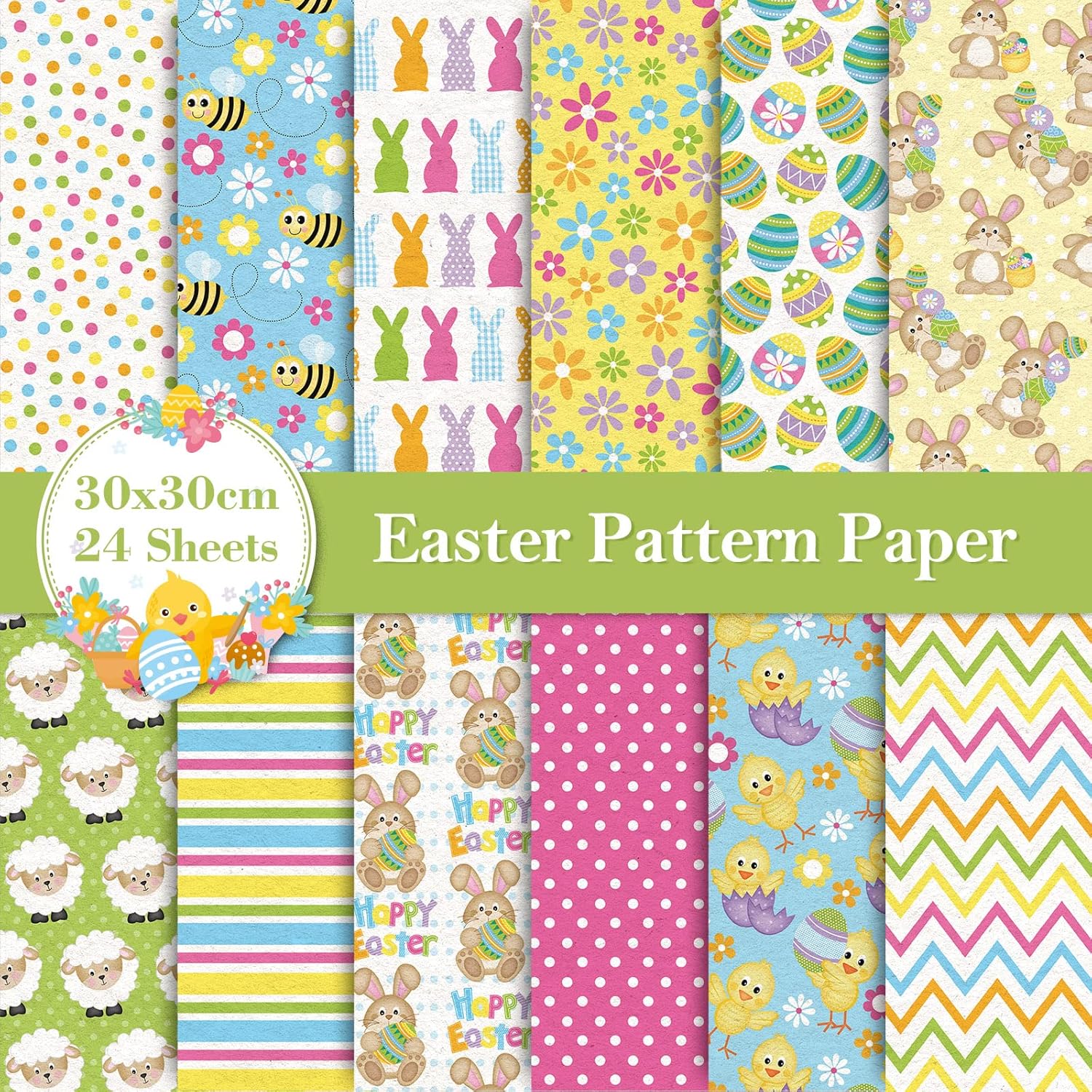 Amazon.com : Whaline 12 Designs Easter Pattern Paper 24 Sheet Easter ...