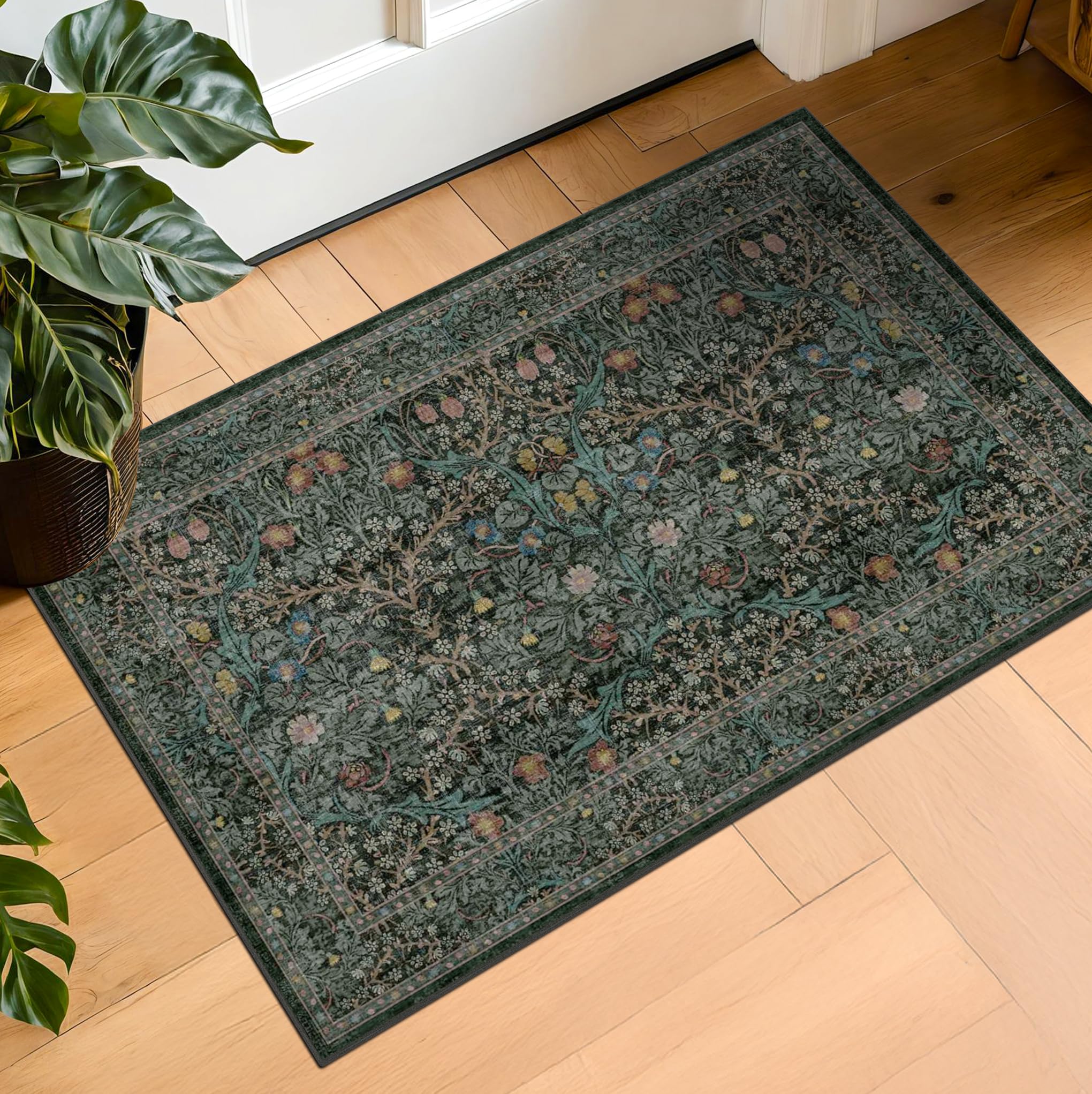 Amazon.com: Dark Green Washable Entry Rug - Front Door Rugs Indoor, Non ...