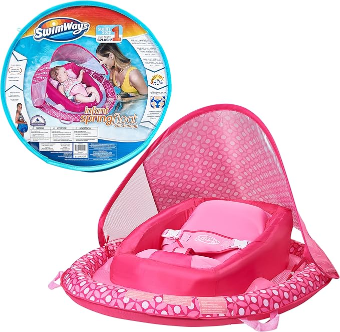 SwimWays Infant Baby Spring Float with Adjustable Sun Canopy - Pink ...