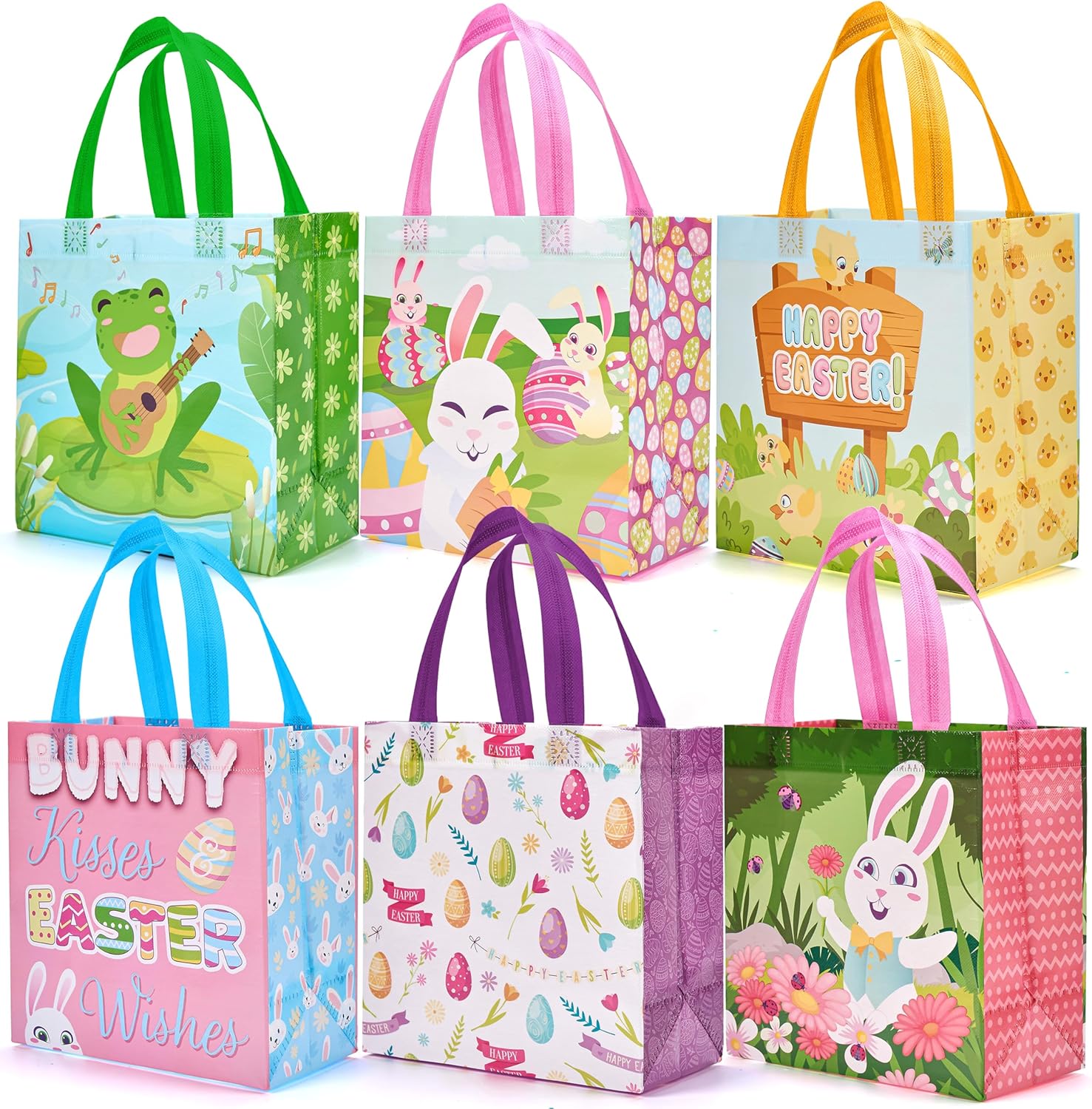 Amazon.com: JOYIN 6 Pcs Easter Non-woven Tote Bags with Handle, Happy ...