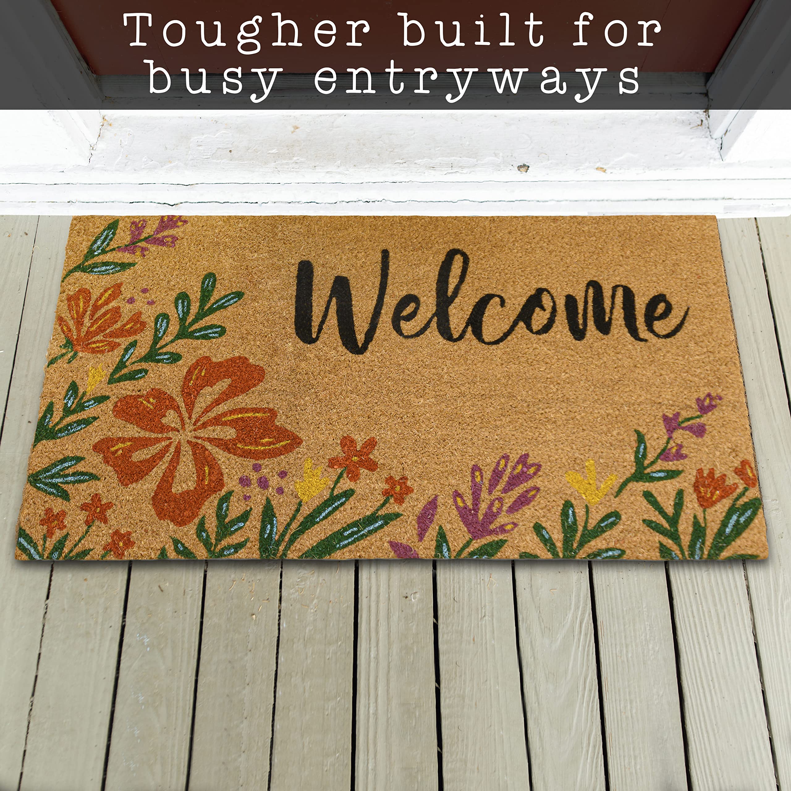 Welcome Door Mat Flower 30x17 Inch, Spring Door Mats for Front Door ...