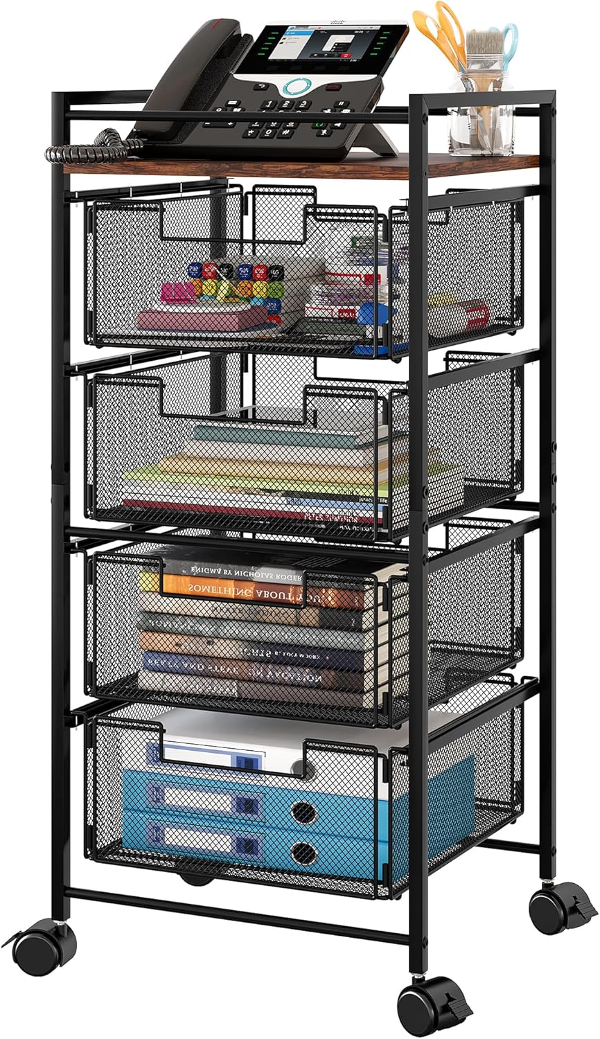 Amazon.com: EasyPAG Rolling File Cabinet 4 Drawers Metal File Organizer ...