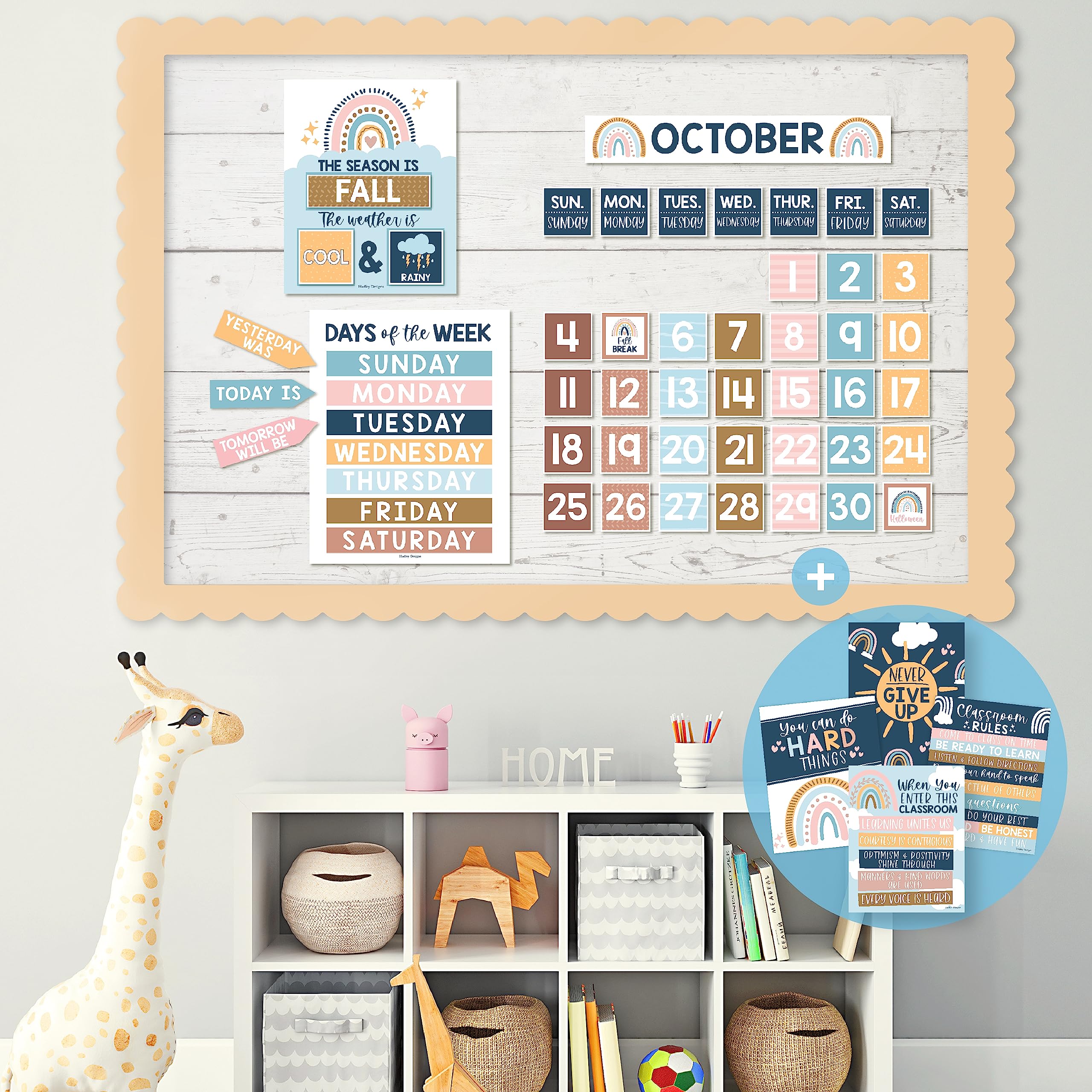 Amazon.com : Hadley Designs 1 Boho Rainbow Calendar Set Bulletin Board ...