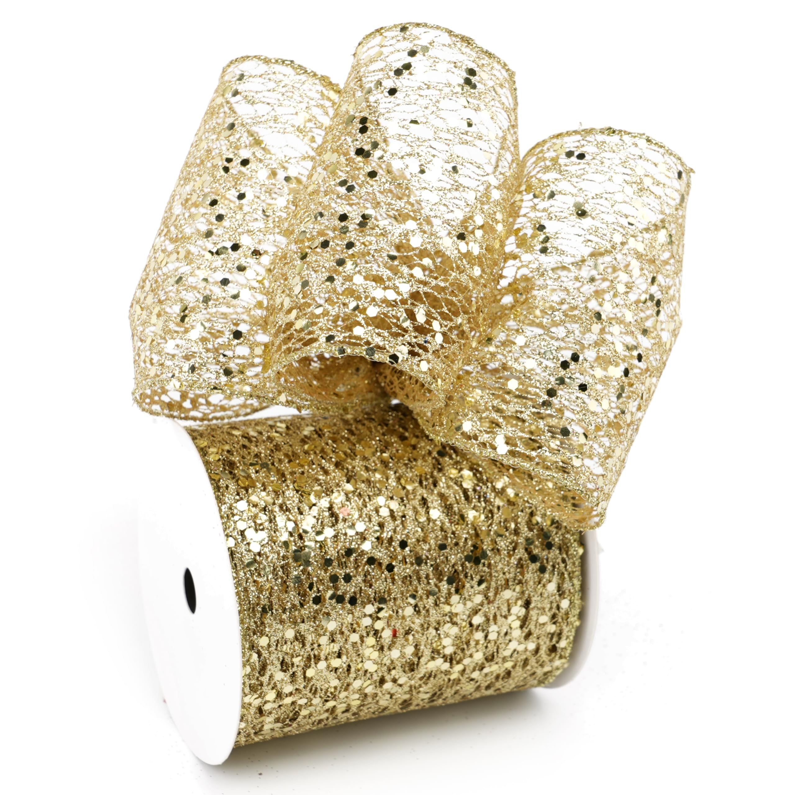 Amazon.com: LIZLOVESS Gold Glitter Mesh Wired Ribbon 4" X 10 Yards ...