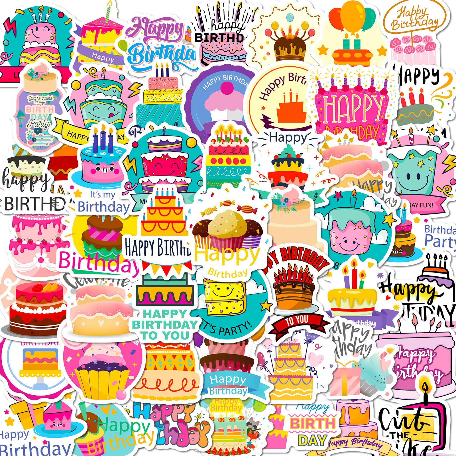Amazon.com: Happy Birthday Stickers 50PCS Cute Birthday Party Supplies ...