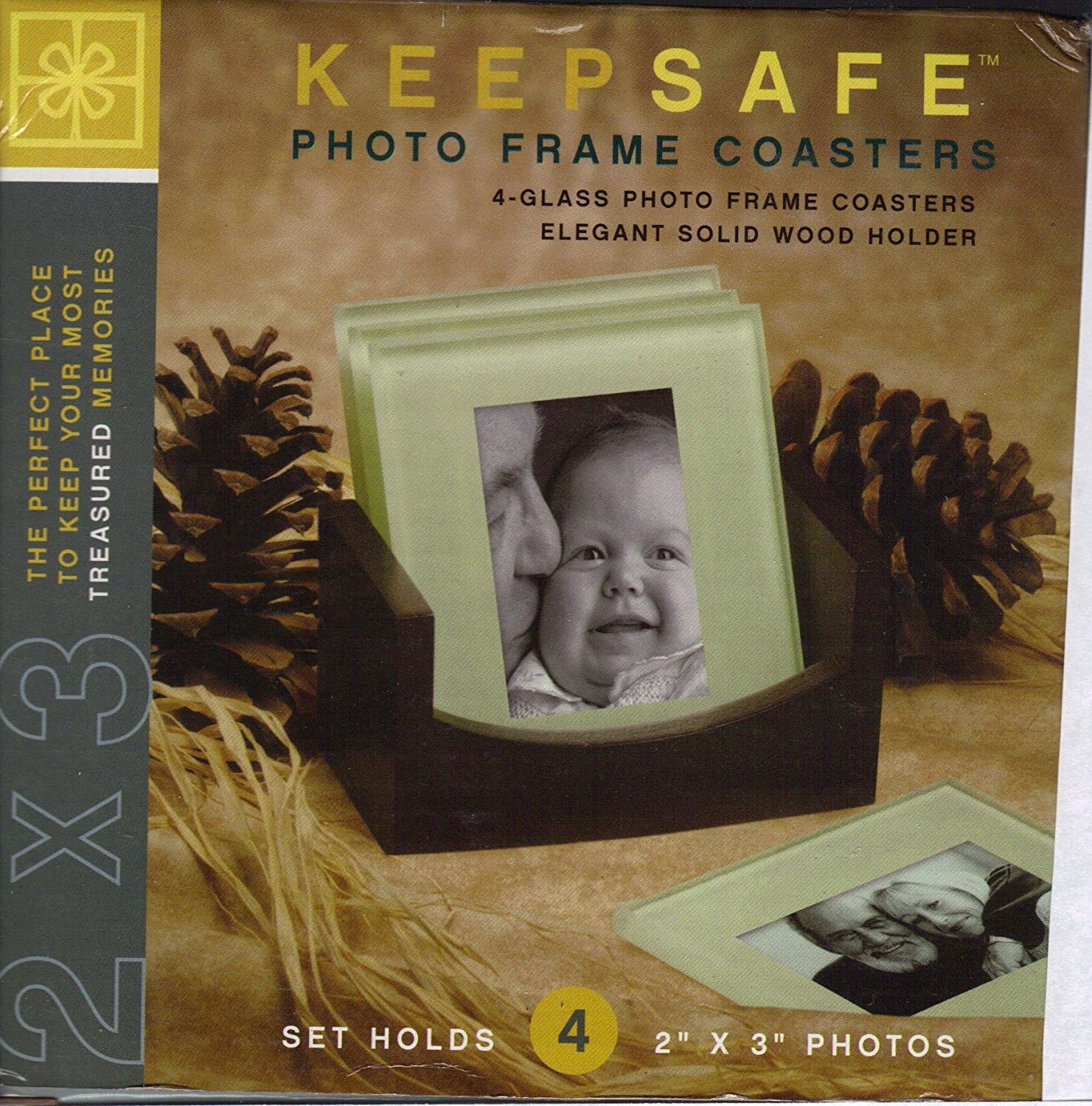Amazon.com: Keepsafe 4 Glass Photo Frame Coasters & Wood Holder : Home ...