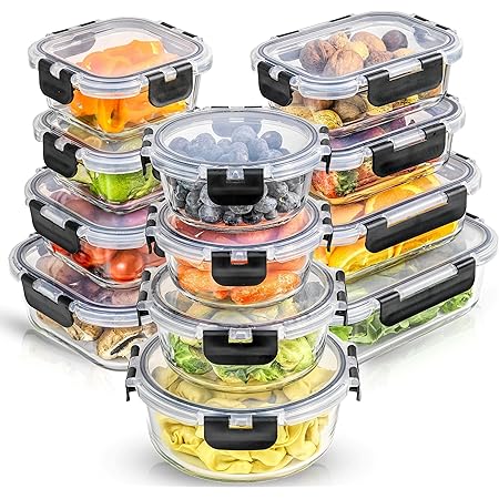 Amazon.com: Vtopmart 15 Pack Glass Food Storage Containers, Meal Prep ...