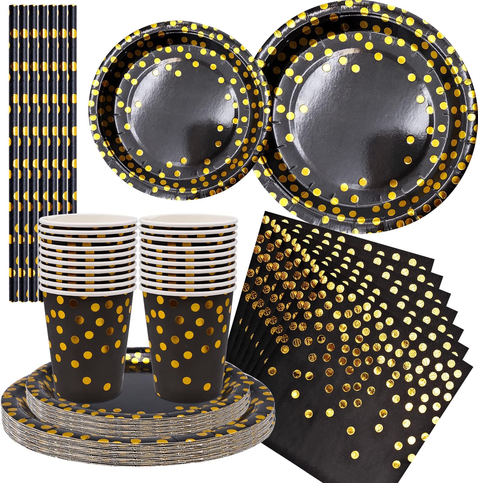 Black Gold Party Supplies - Gold Foil Dot Cutlery Set Include Party ...