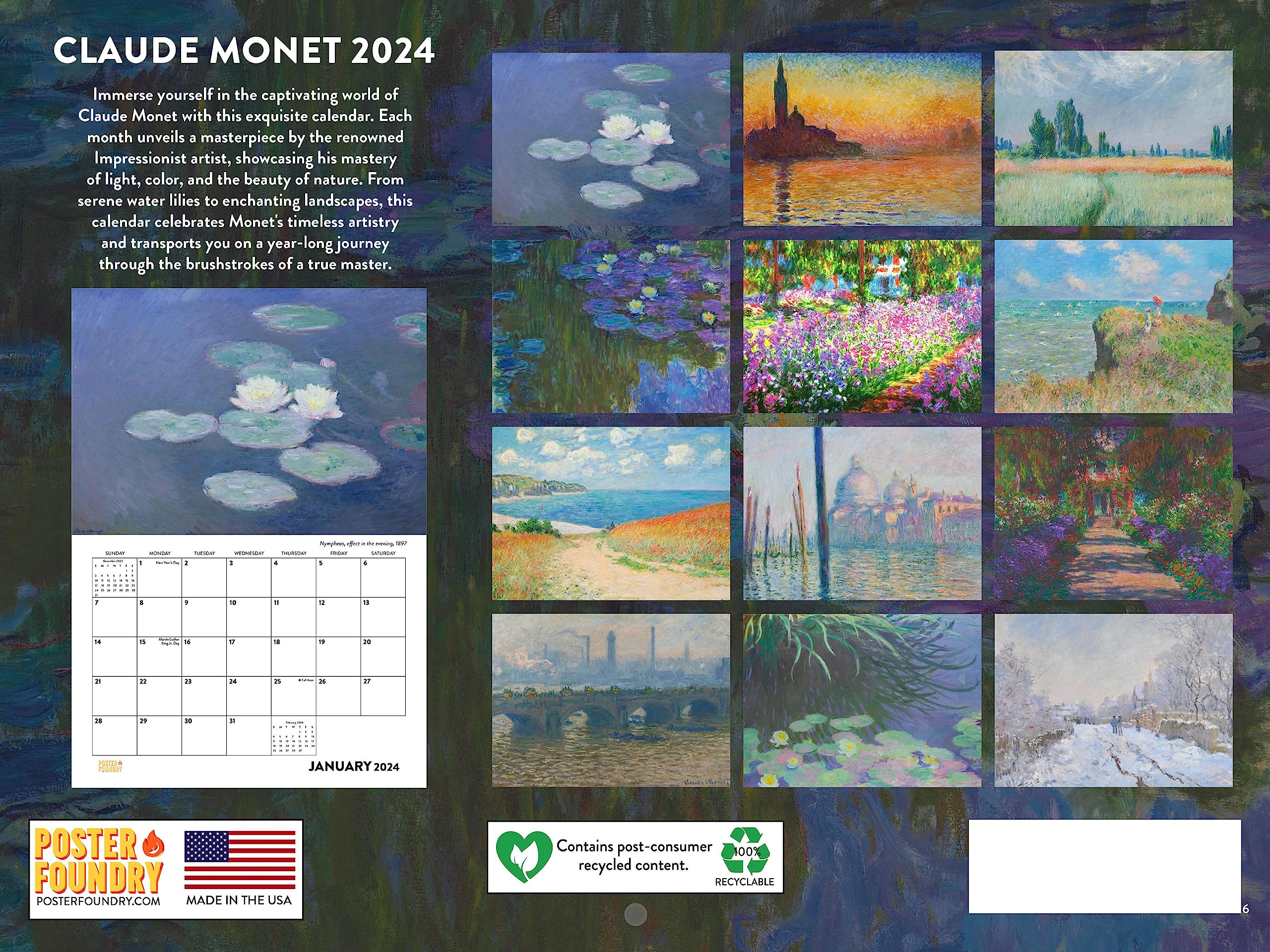 Snapklik.com : Claude Monet Calendar 2024 Monthly Wall Calender 12 Month