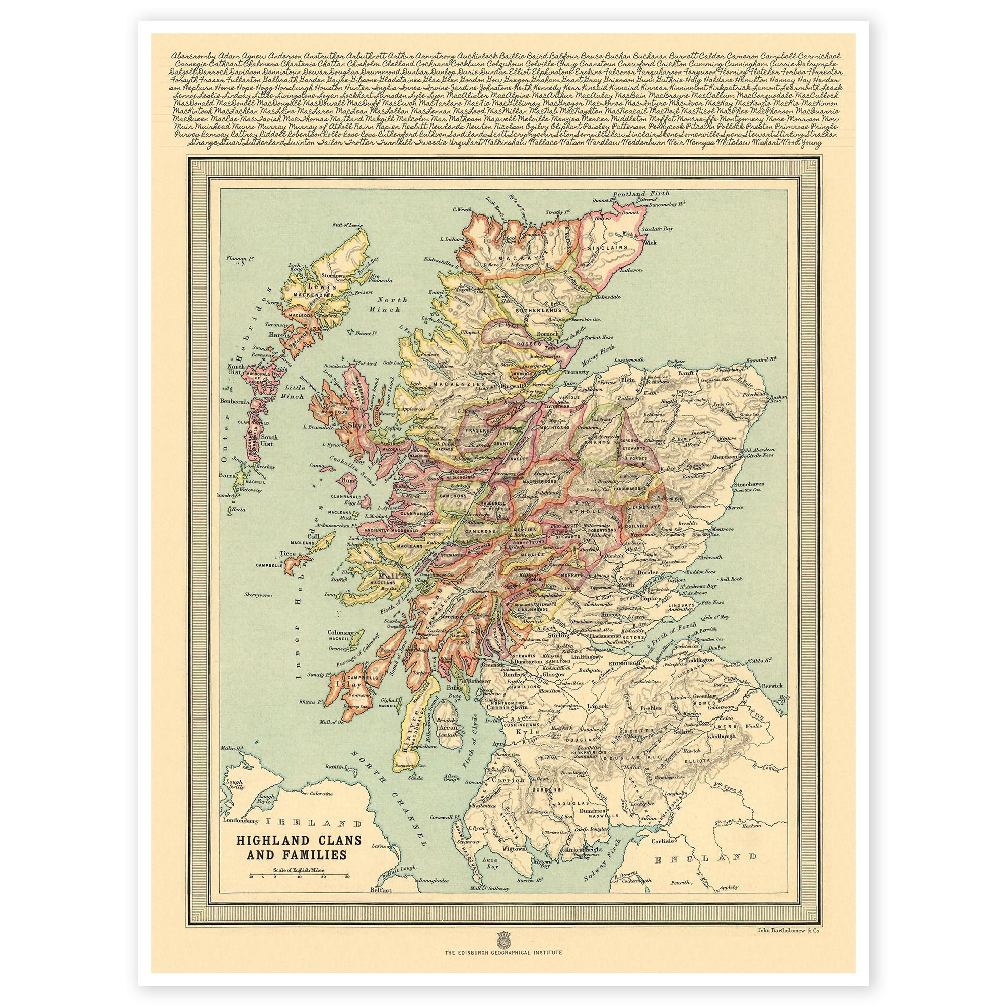 Snapklik.com : Clans Of Scotland Historical Map Reprint - Highland Clan ...