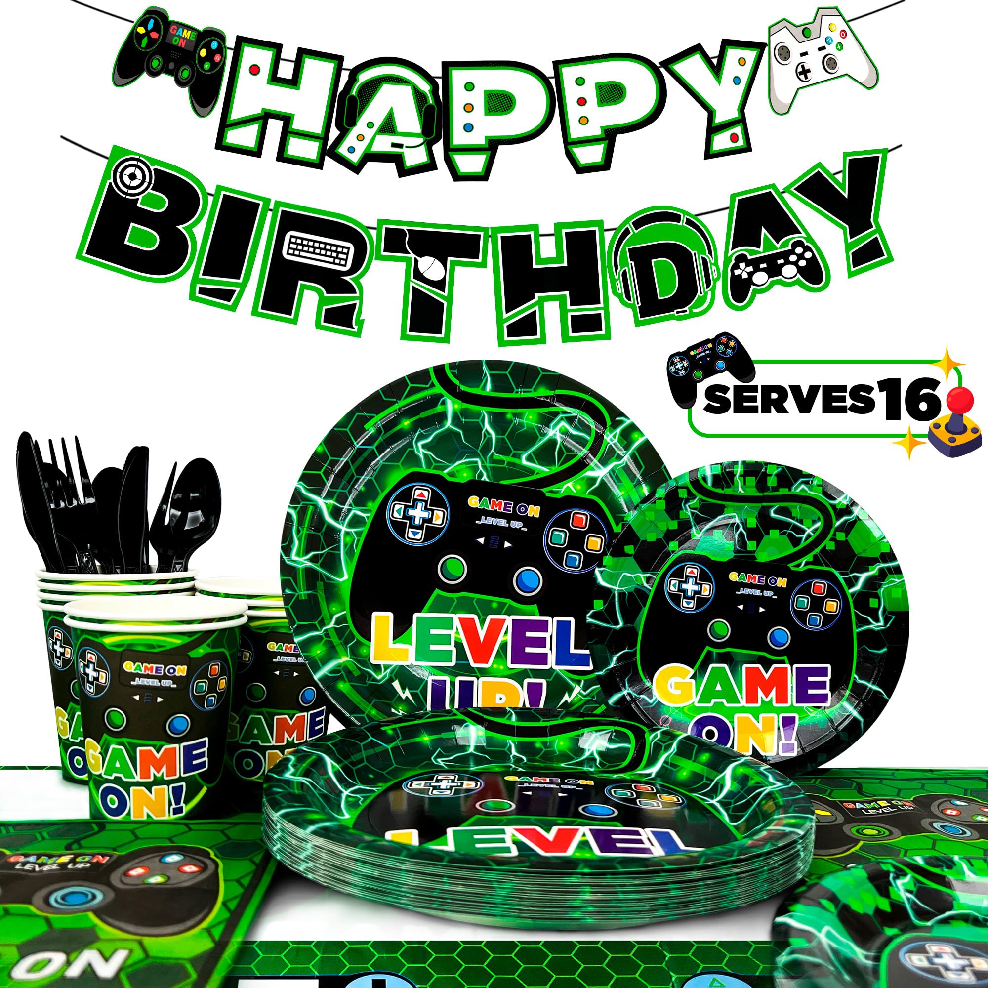 Amazon.com: Video Game Party Supplies,128pcs Video Game Party Tableware ...