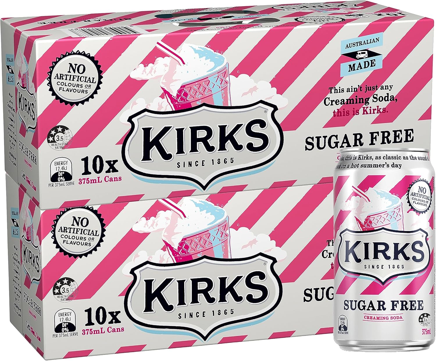 Kirks Creaming Soda Flavour Sugar Free Soft Drink Multipack Cans 20 x ...