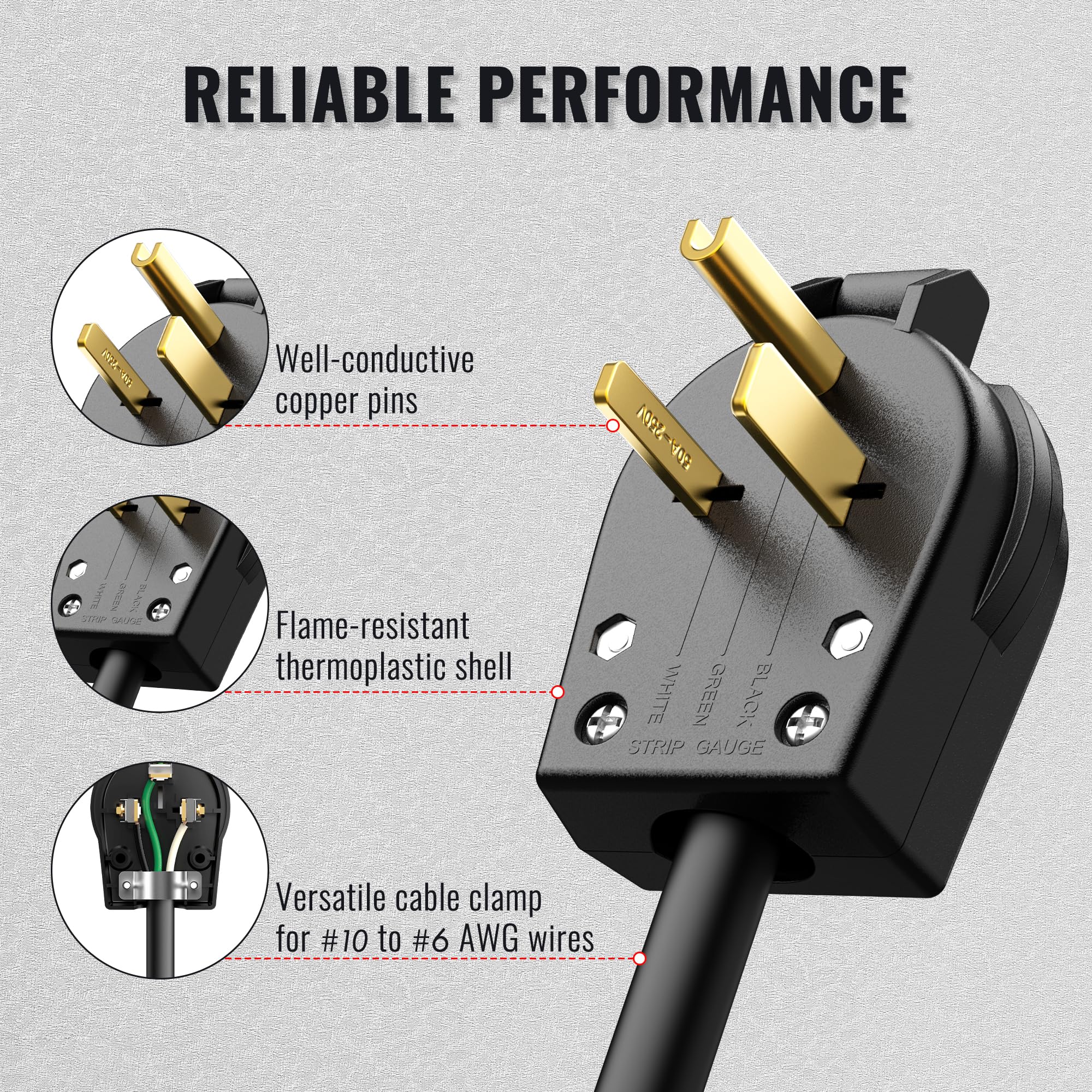 Snapklik.com : 50A Power Plug NEMA 6-50P 50Amps 250V Power Plug, Heavy ...