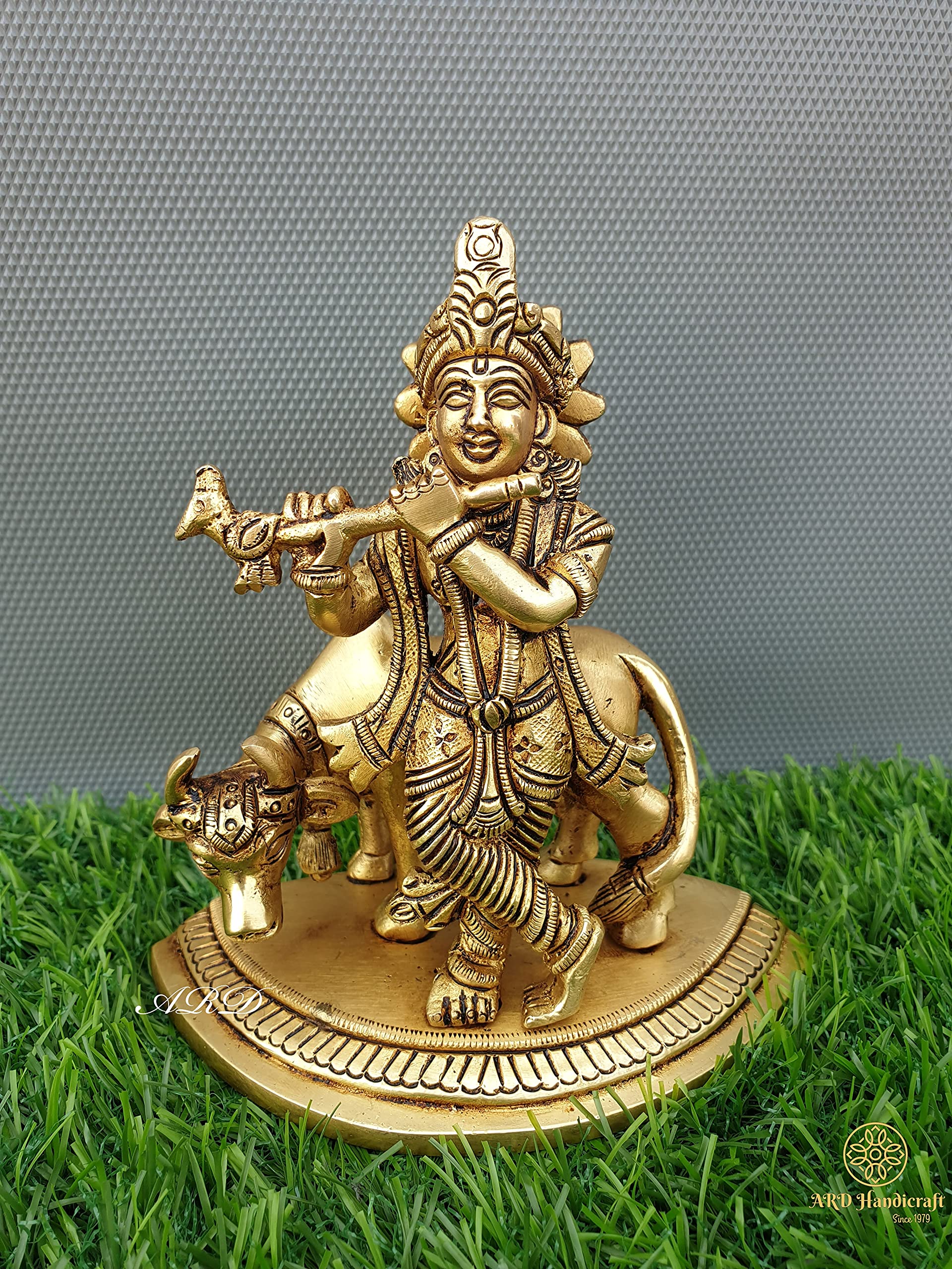 Buy ARD Handicraft Brass Krishna Statue, Lord Krishna Standing with Cow ...