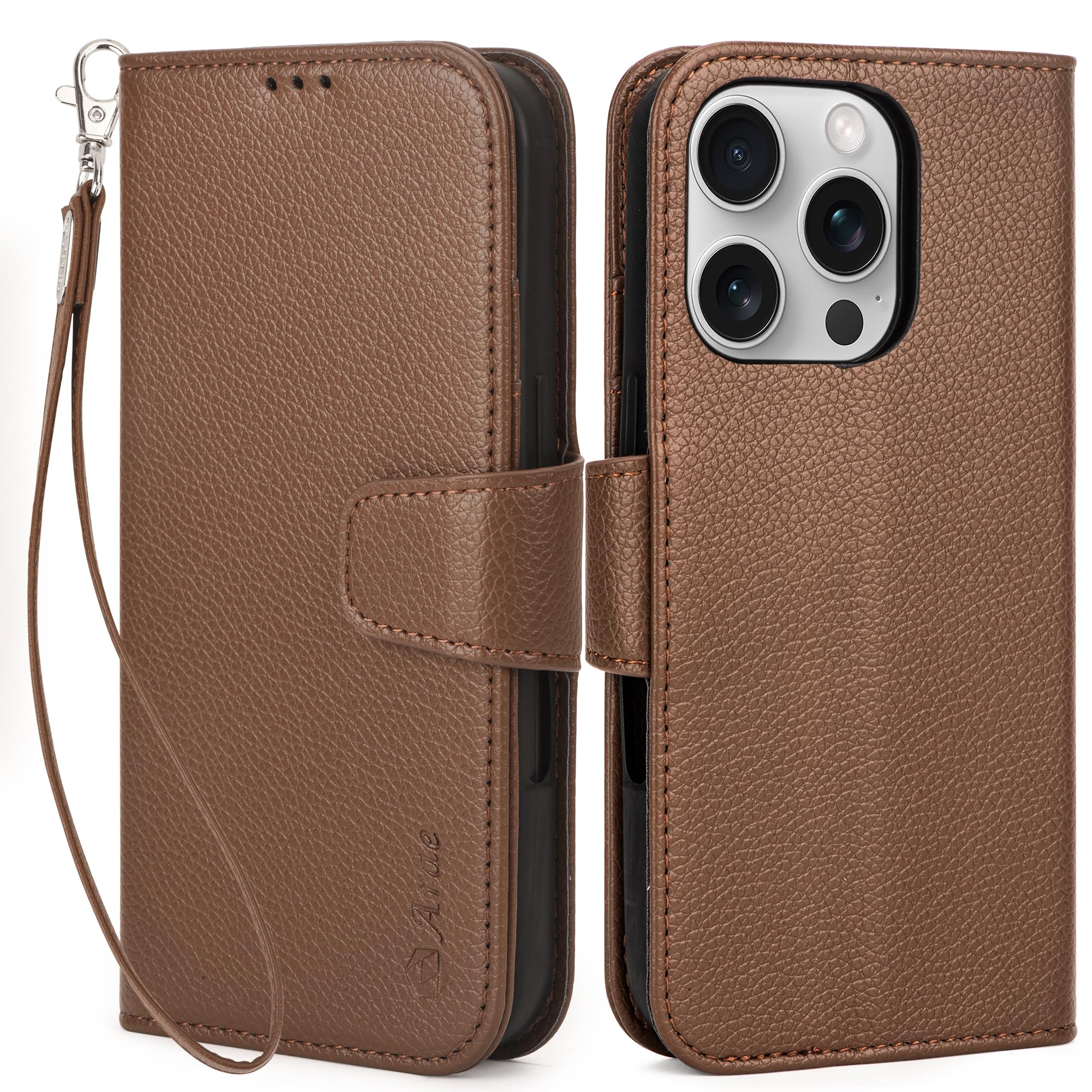 Amazon.com: Arae Compatible with iPhone 16 Pro Case Wallet with Card Holder, Wristlet Strap ...