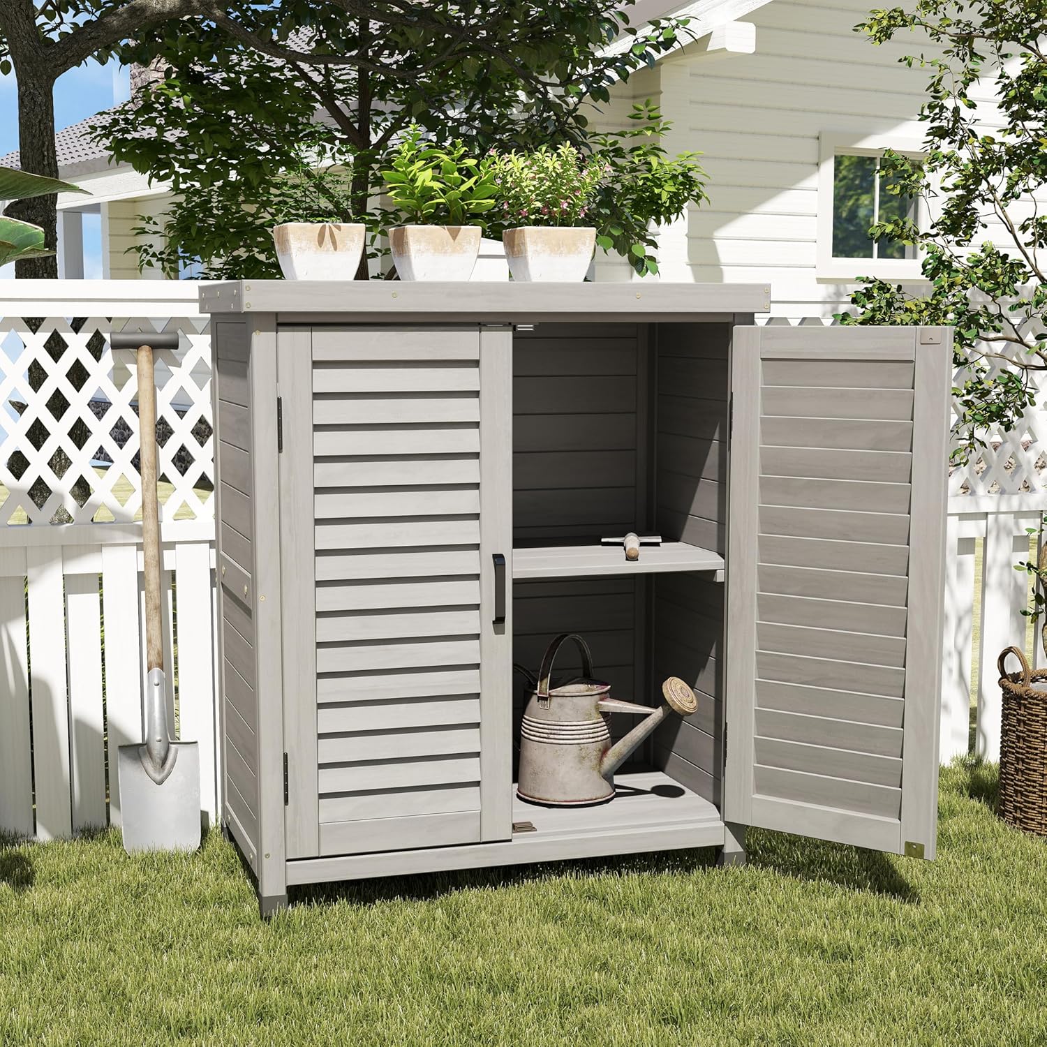 Amazon.com : KEIKI Outdoor Potting Bench with Storage Cabinet & Metal ...