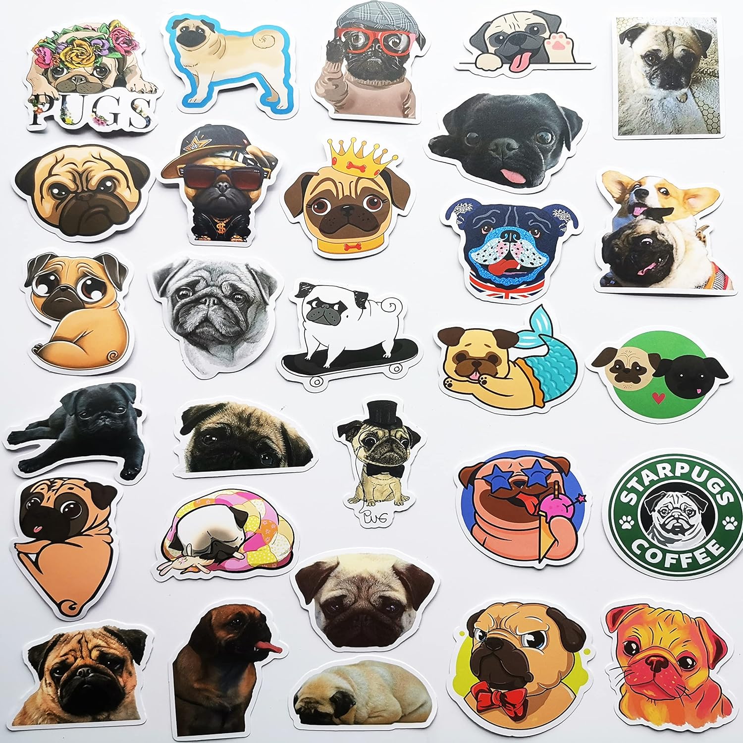 Amazon.com: 50Pcs Cute Pug Stickers Kawaii Pugs Car Decal Pug Dog Head ...