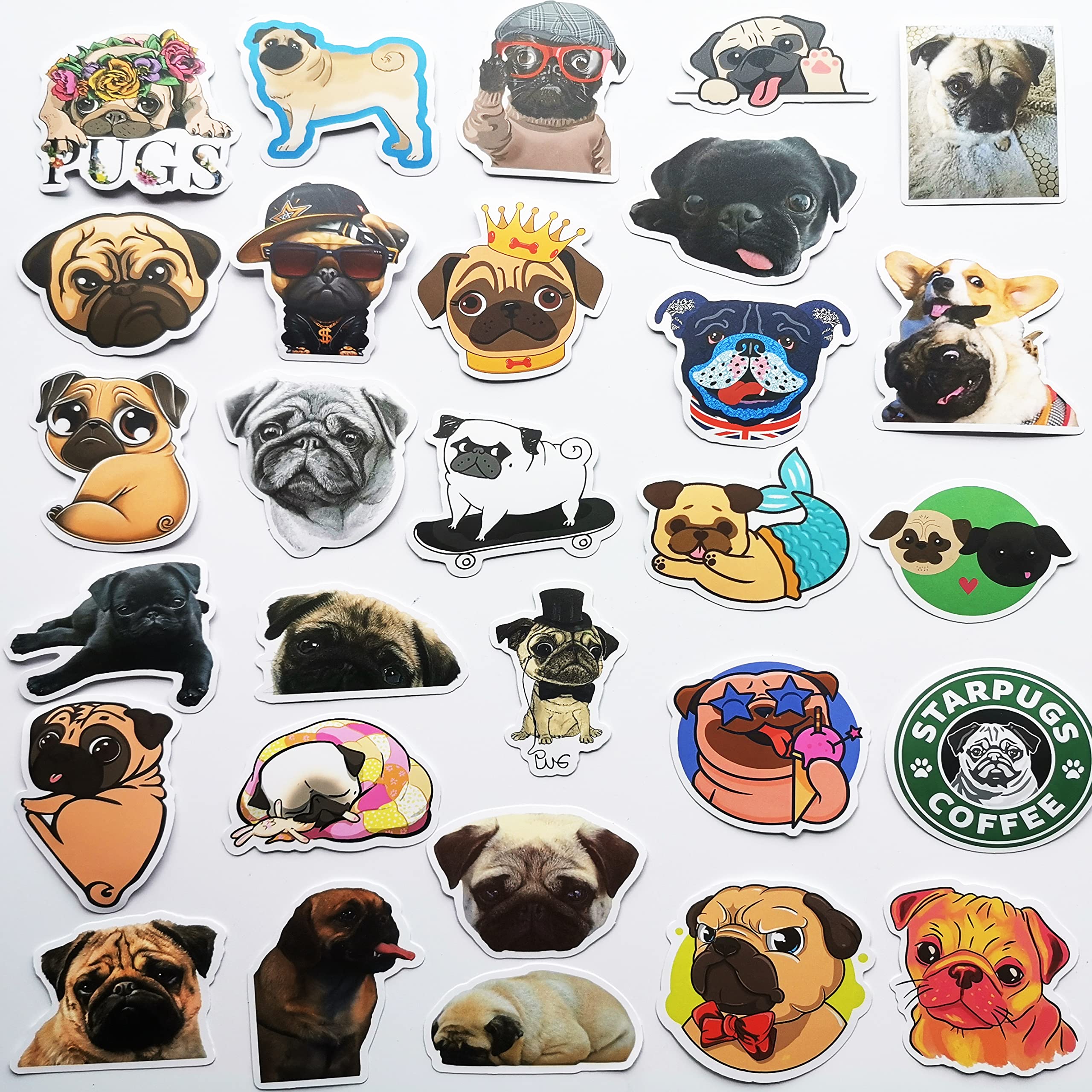 Amazon.com: 50Pcs Cute Pug Stickers Kawaii Pugs Car Decal Pug Dog Head ...