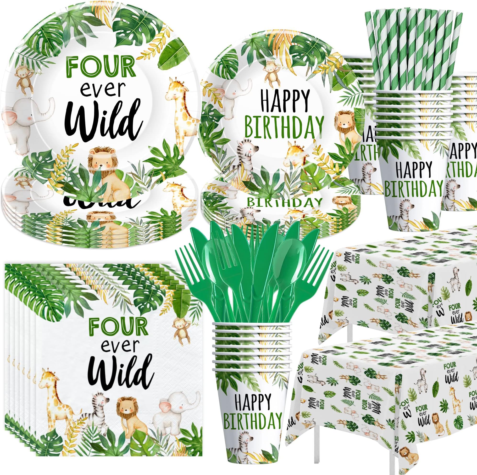 Amazon.com : HIPVVILD Jungle Safari 4th Birthday Party Supplies - Four ...