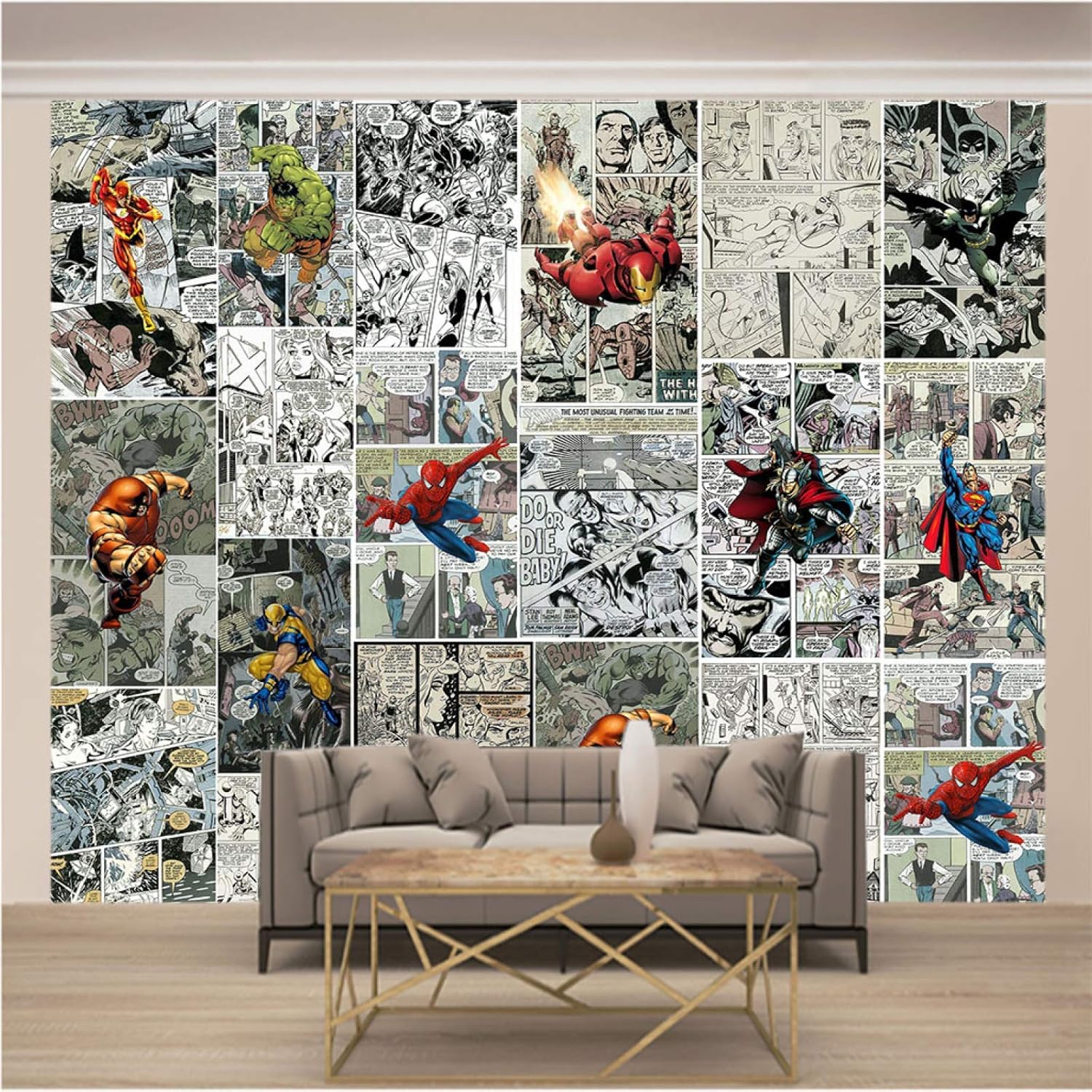 ZSZHI 3D wall mural wallpaper - Comics heroes characters Pattern ...