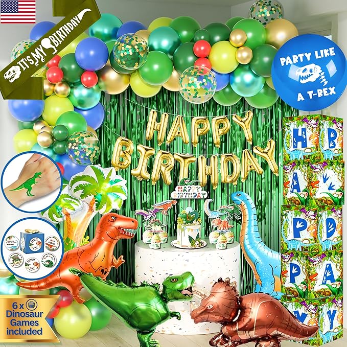 Amazon.com: 202 Pc Dinosaur Birthday Decorations Set – Dino Party ...