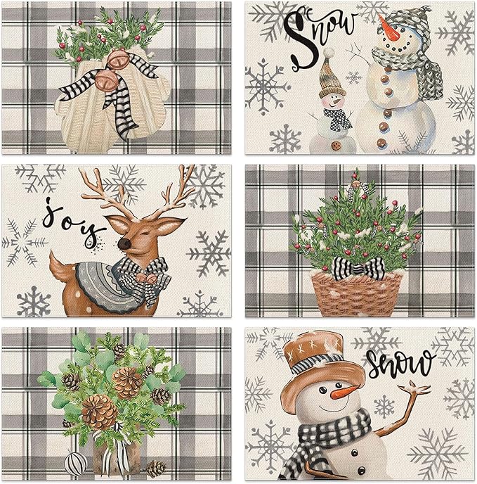 Amazon.com: Grey Snowman Snowflakes Placemats Let it Snow Winter ...