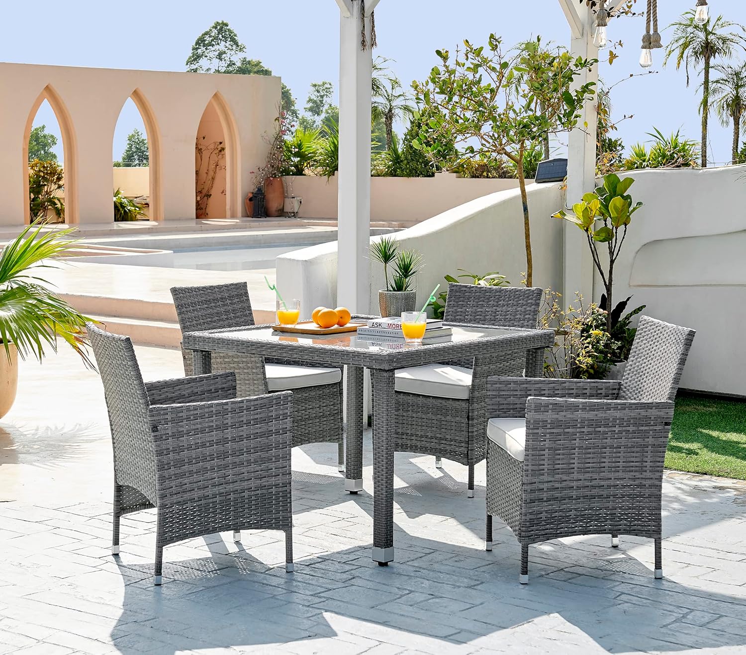 Furniturebox UK Barbados Grey Rattan Outdoor Garden Dining Set, PE ...