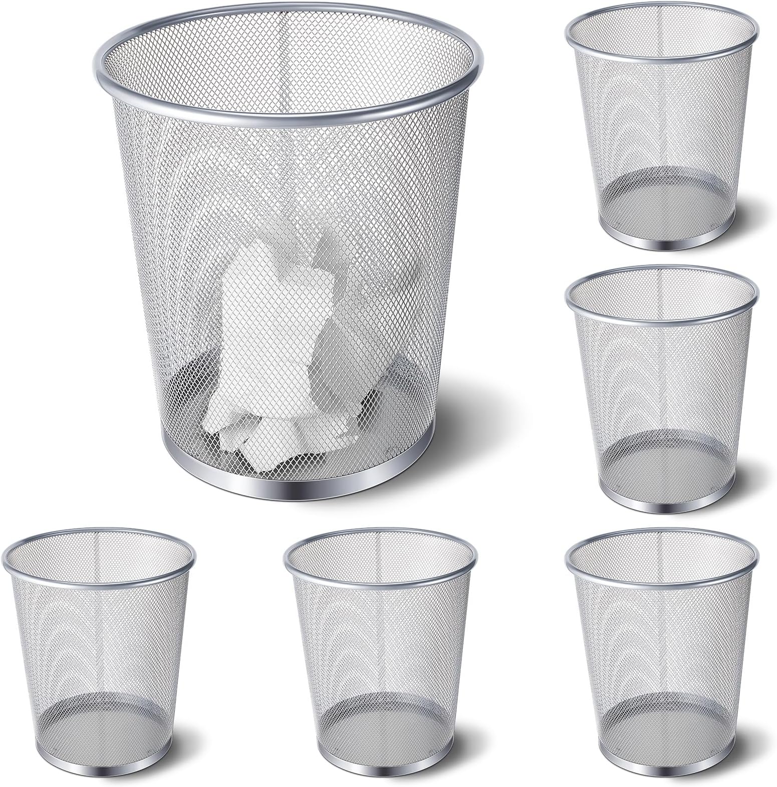 Amazon.com: Zeyune 6 Pack Silver Office Trash Can Bulk Mesh Trash Can 4 ...