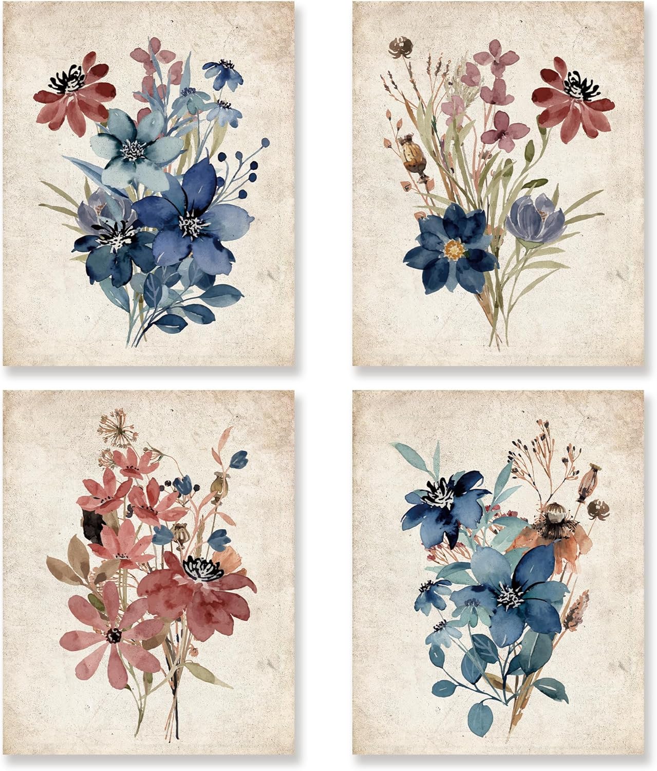 Amazon.com: KSDUT Vintage Flower Wall Art Decor Set of 4 - Botanical ...