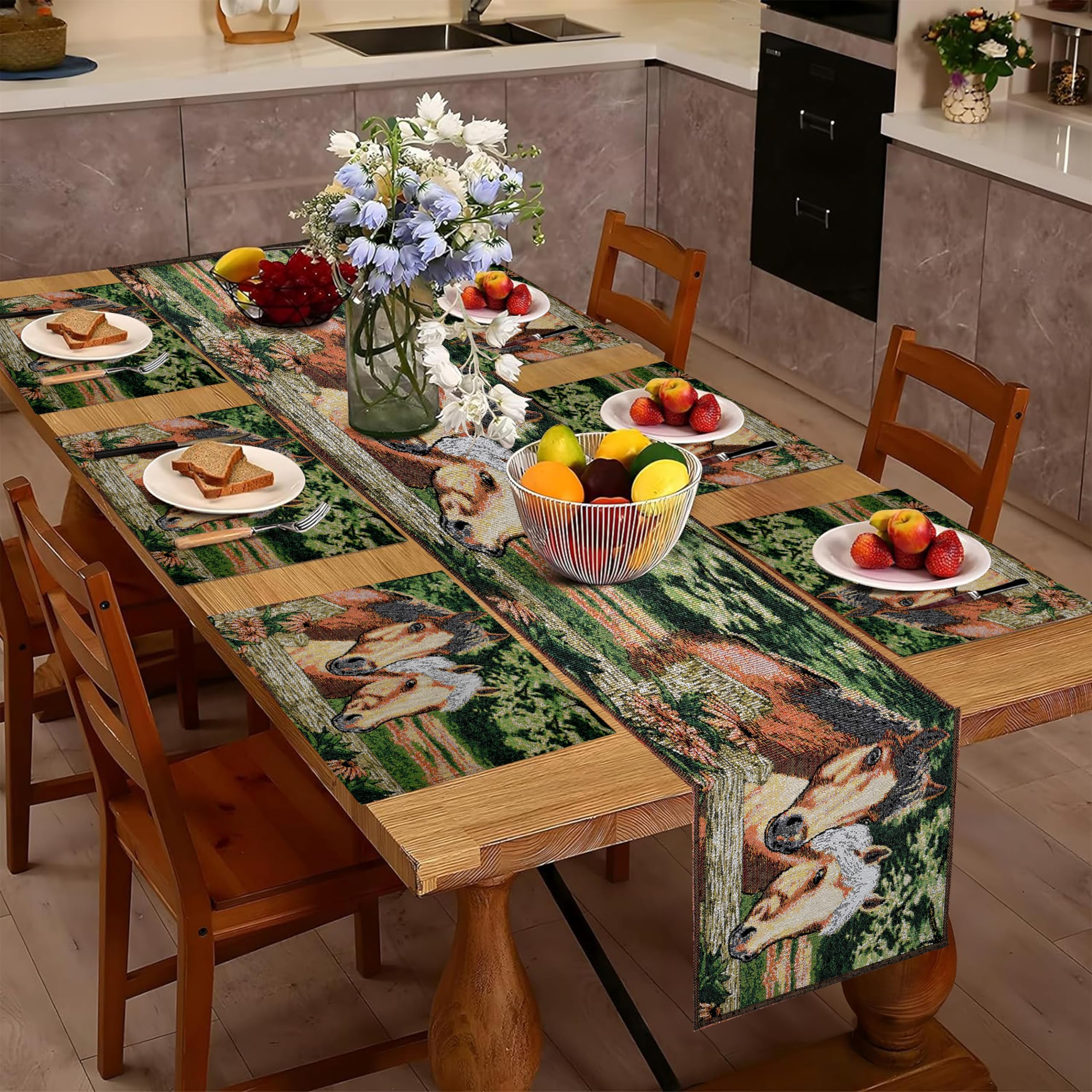 Buy PRAKARTIK BY INDUARTS Cotton Horse Design Rectangular Dining Table ...