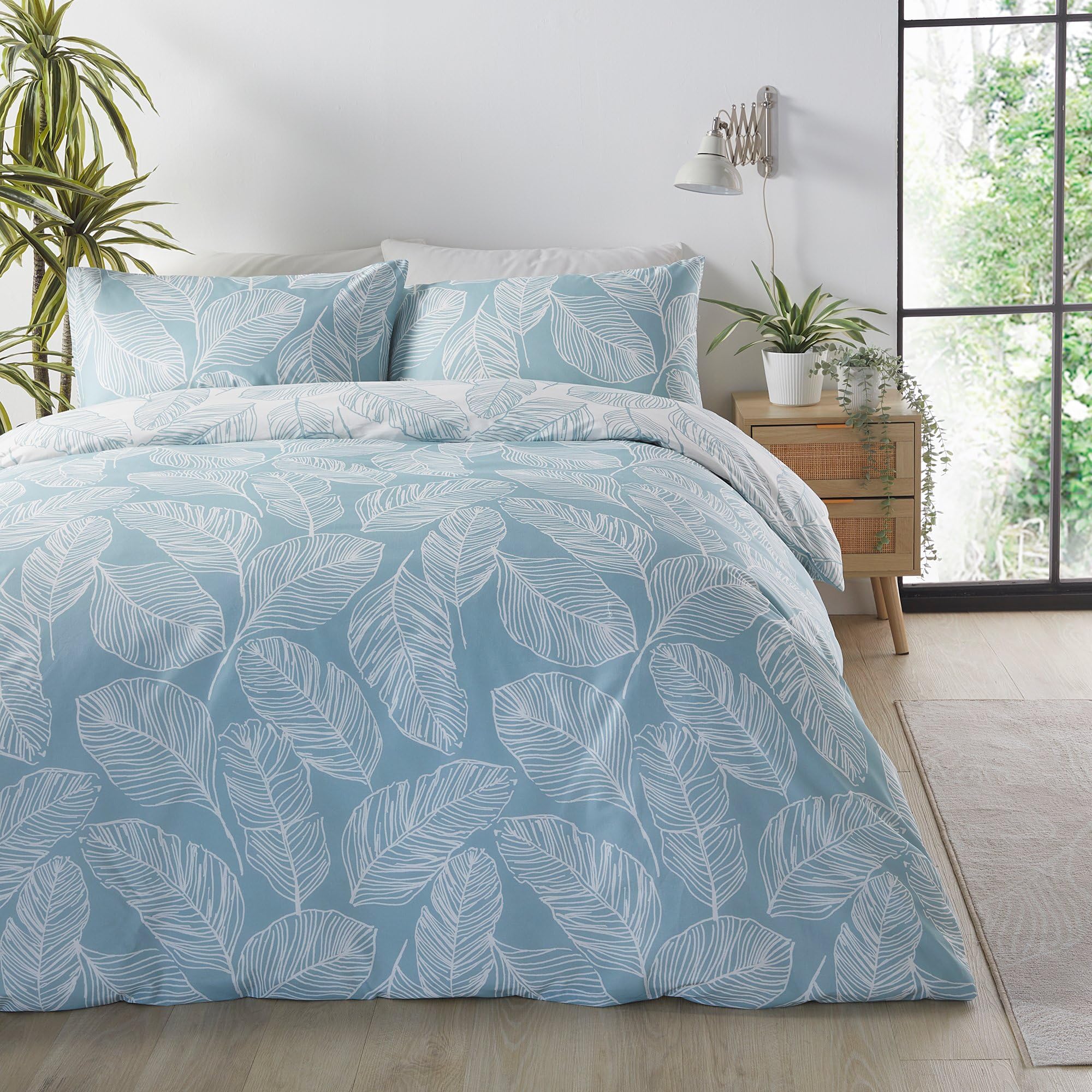 Fusion - Duck Egg Blue Leaf Duvet Cover - King Bedding Size (230 x ...