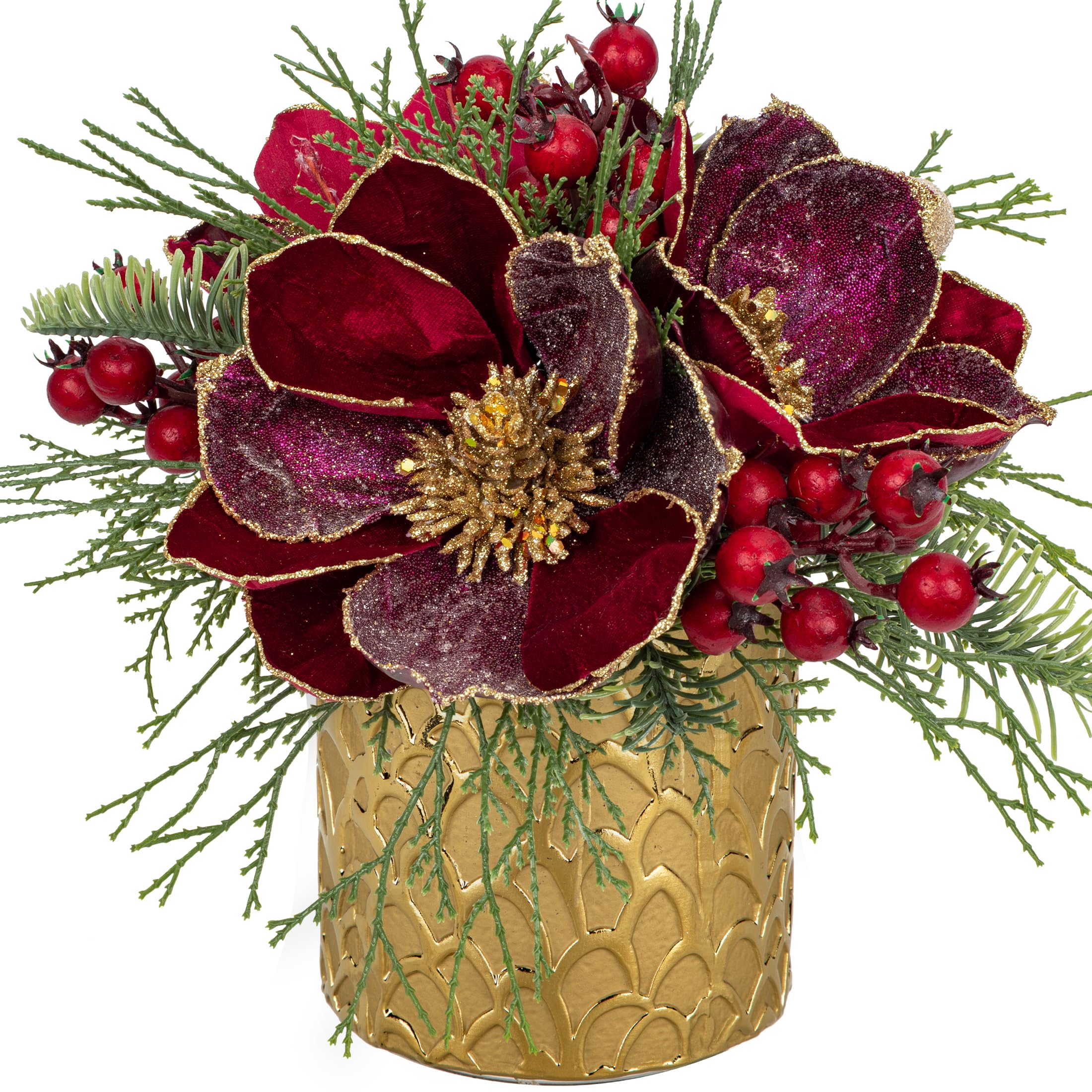 Amazon.com: 12 inch Red Christmas Table Centerpiece 5" Glitter Magnolia ...