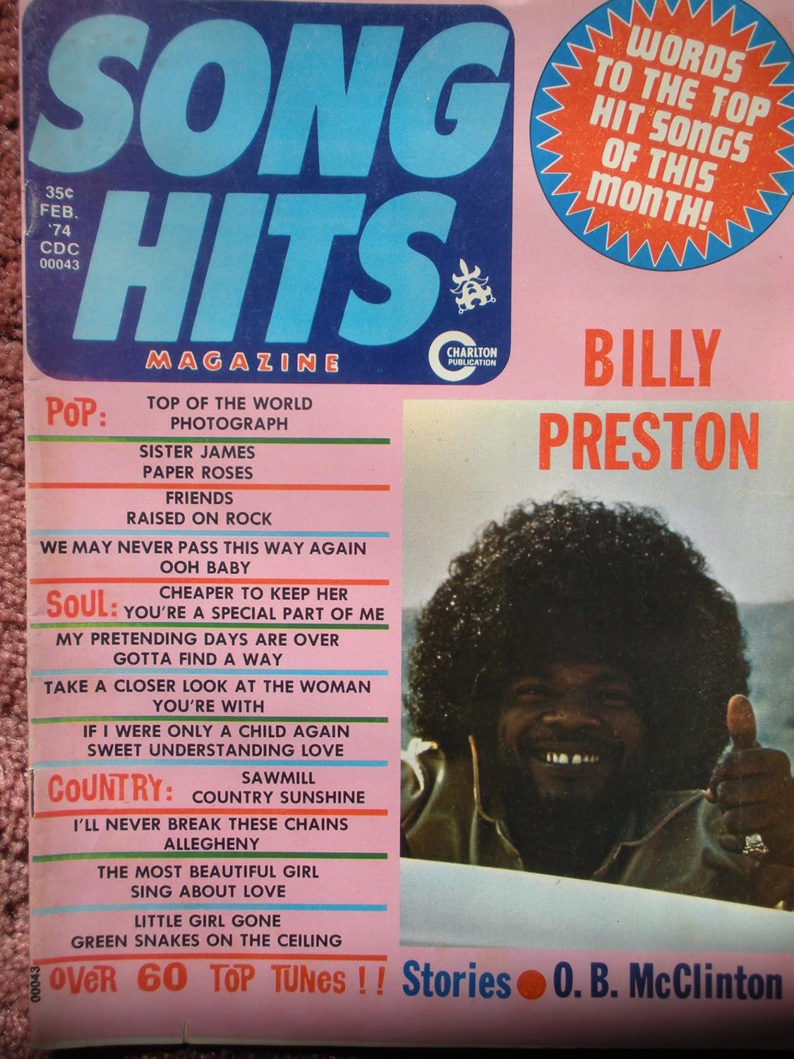 Song Hits Magazine February 1974 Billy Preston: Billy Preston, Charlton ...