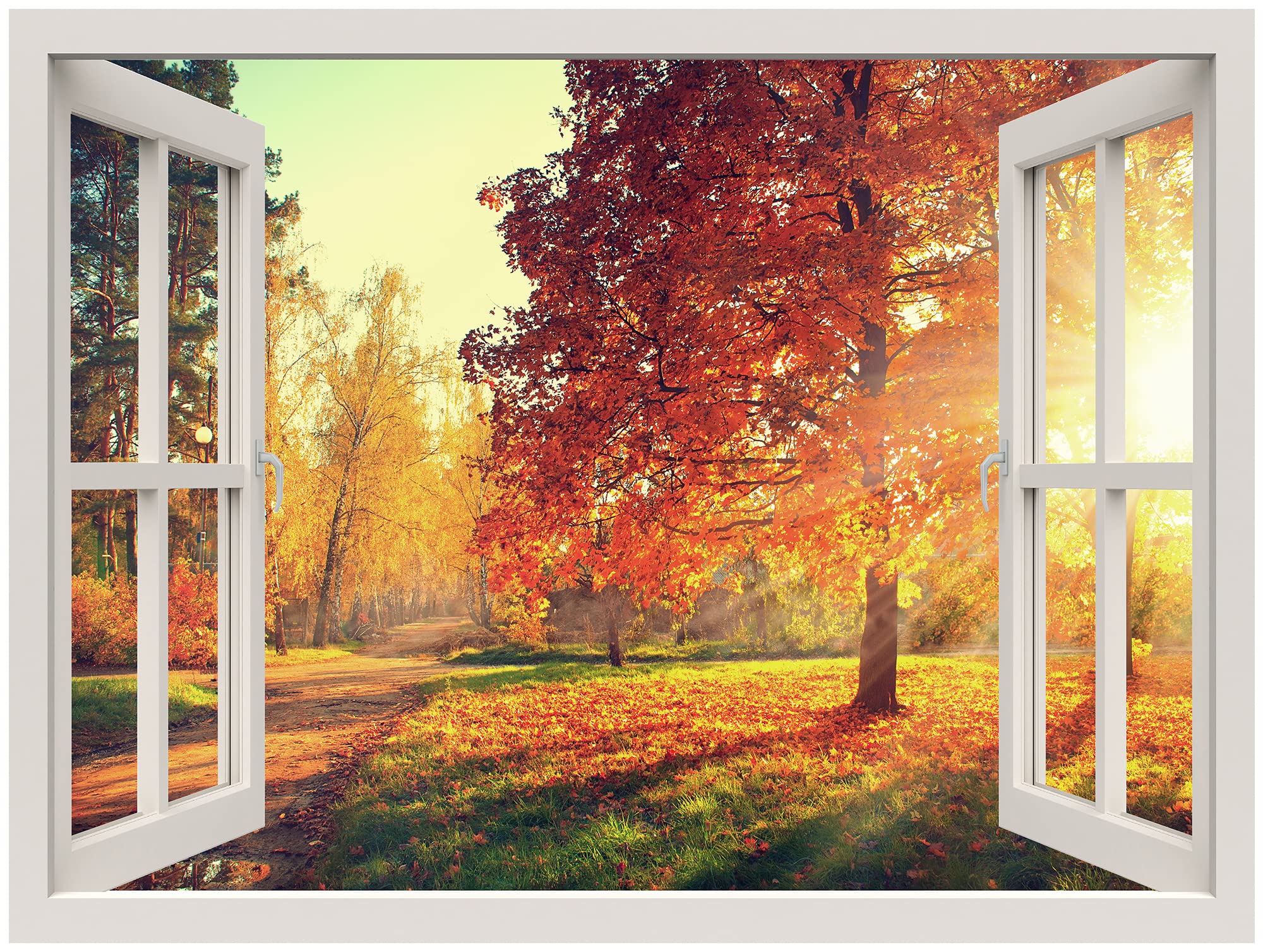 wall26 Removable Wall Sticker/Wall Mural Window View Sunshine Autumn ...