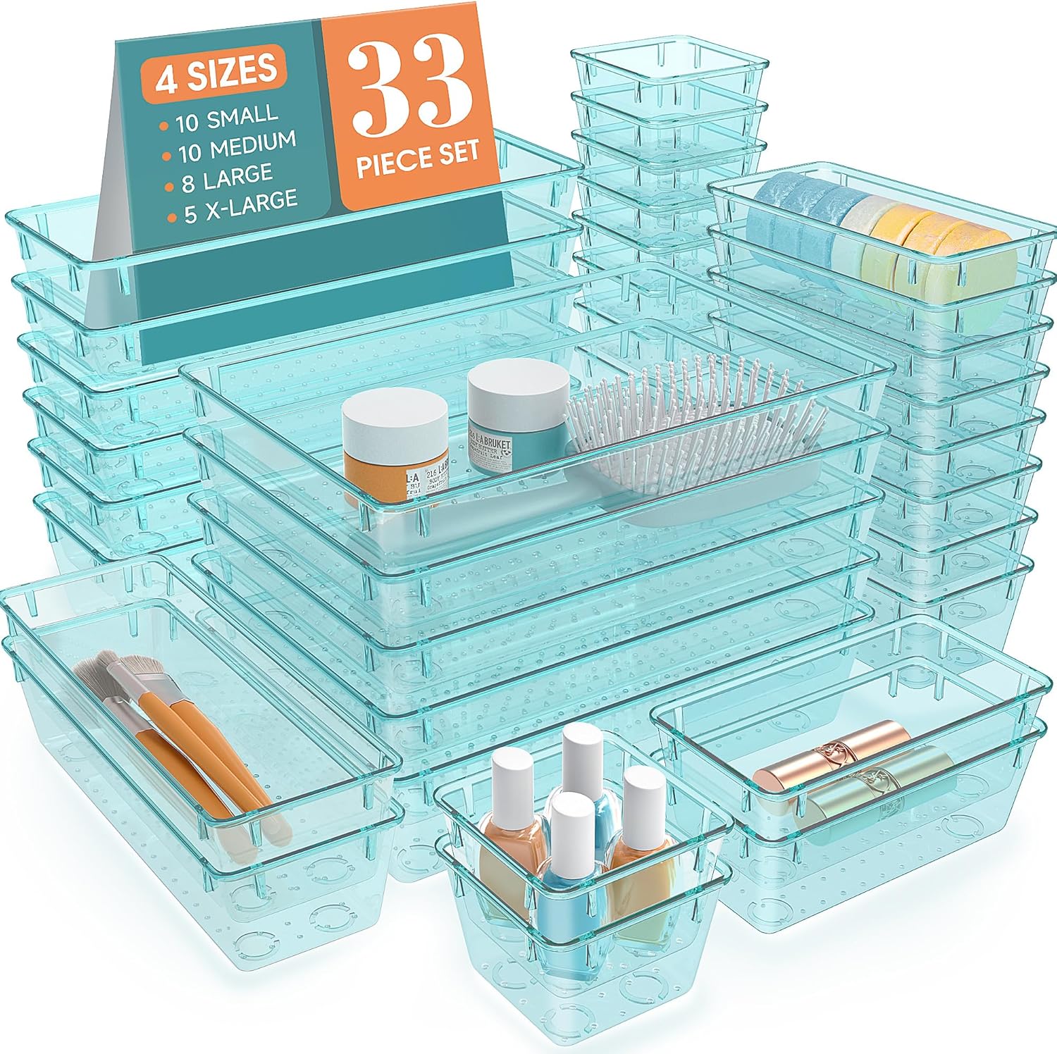 Amazon.com: StorMiracle 33 PCS Clear Plastic Drawer Organizers Set, 4 ...