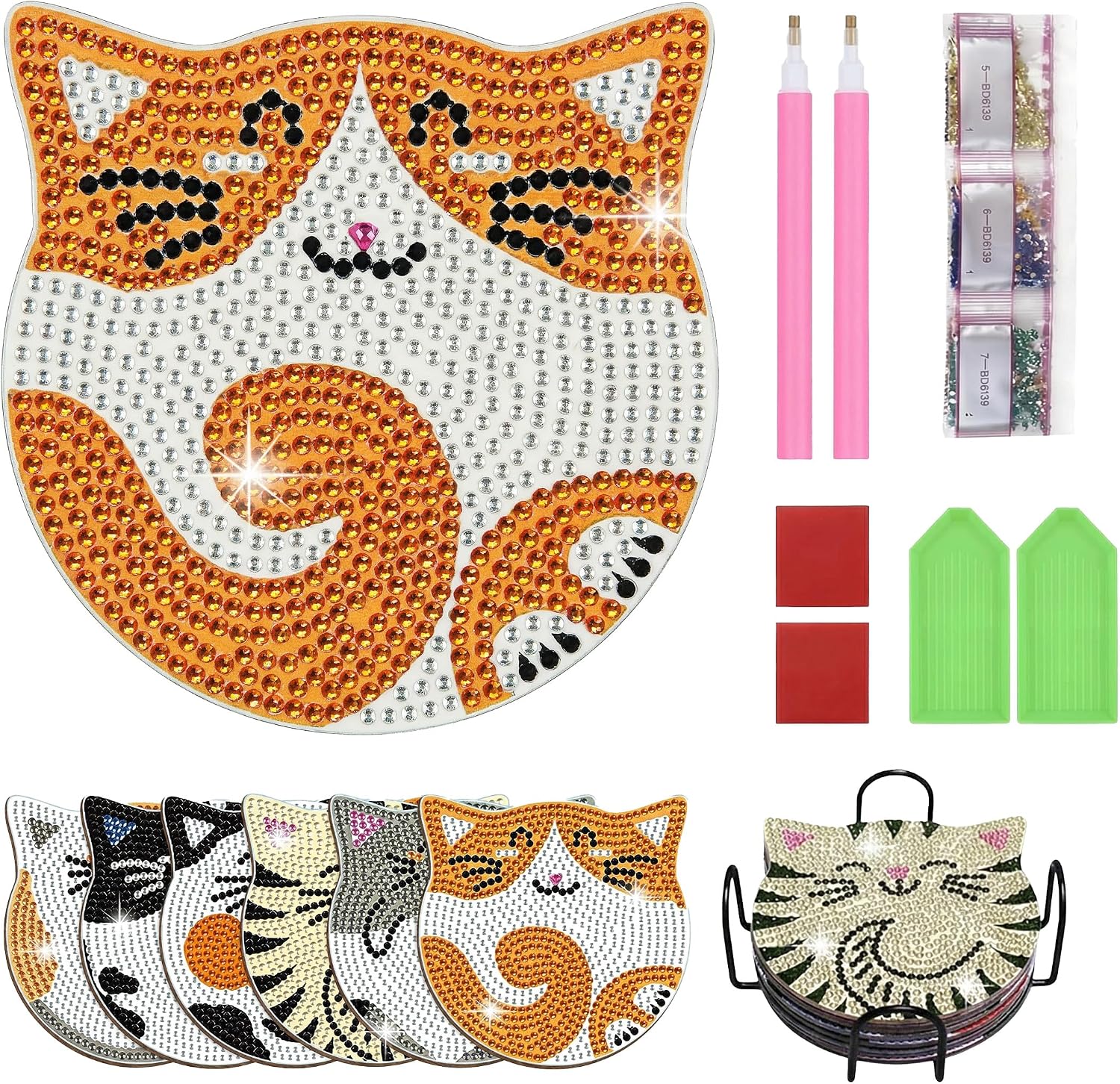 Amazon.com: JUNIPLTER 6 PCS Cat Diamond Painting Coasters Kits with ...