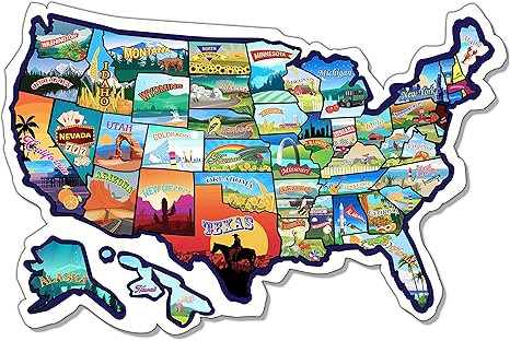 Amazon.com - RV State Sticker Travel Map - 19 x 13 inch Large USA Decal ...