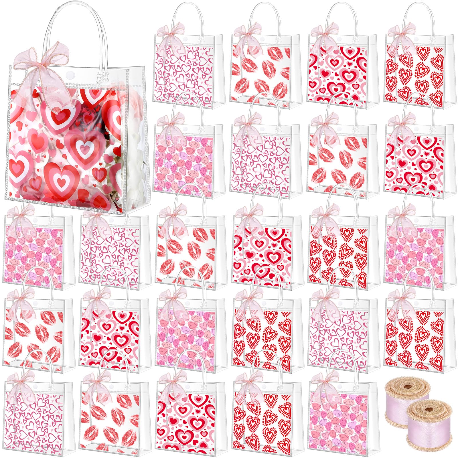 Talltalk 50 Pcs Valentine's Day Clear Plastic Gift Bags with Handle PVC ...