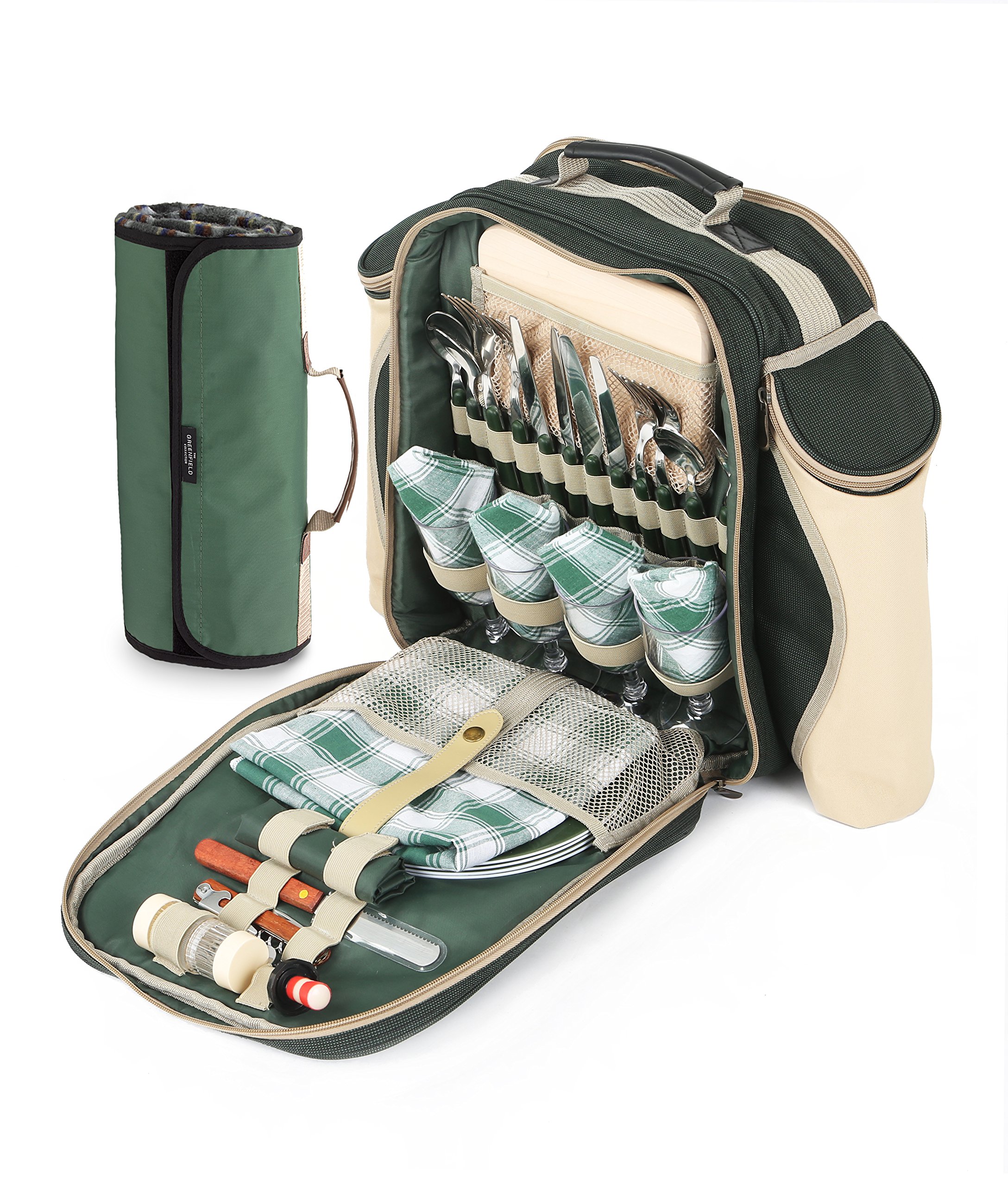 Greenfield Collection 4 Person Deluxe Picnic Set Rucksack with Matching ...