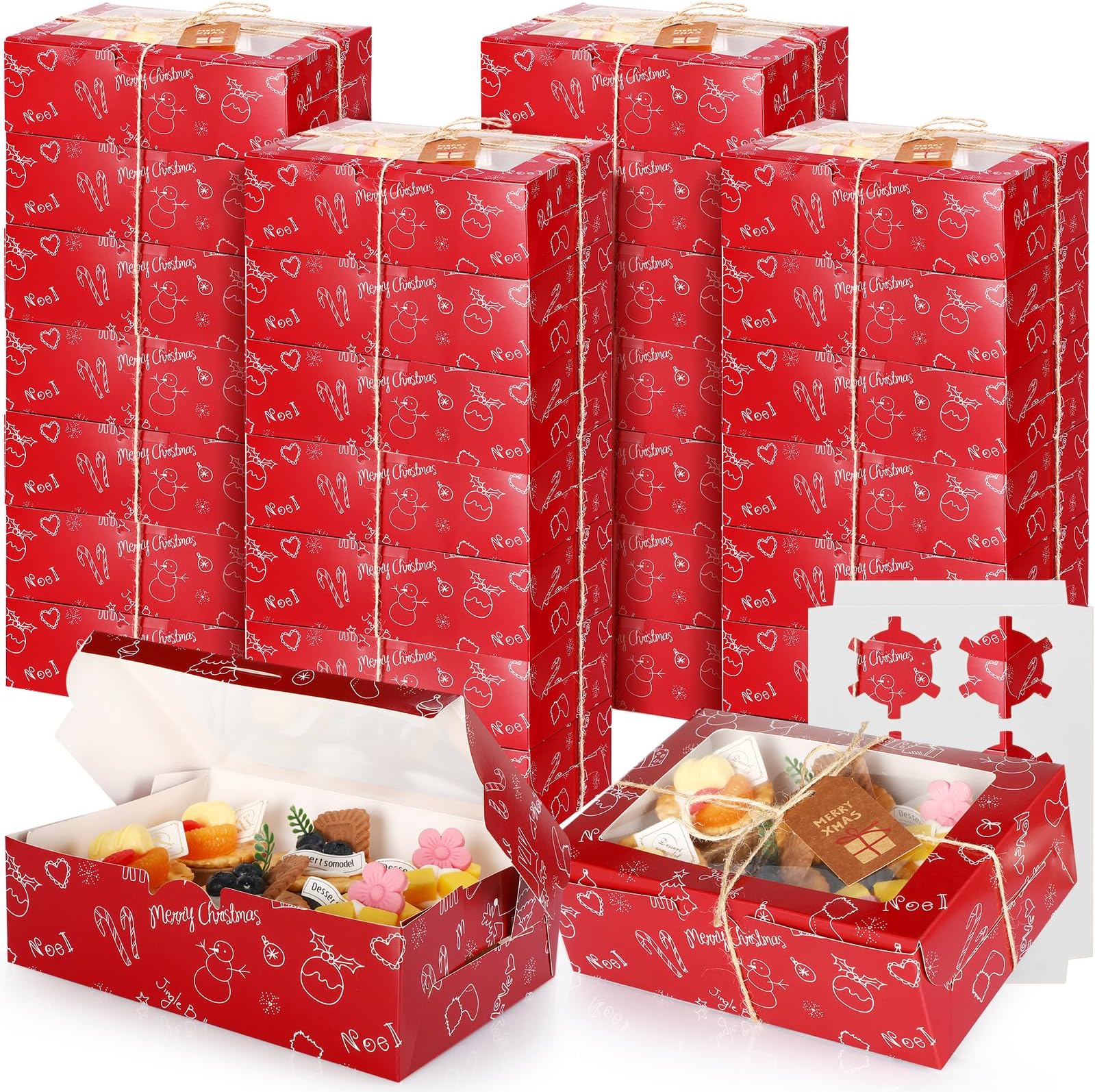 Amazon.com: Yeaqee 50 Sets Christmas Cupcake Boxes Hold 6 Standard ...