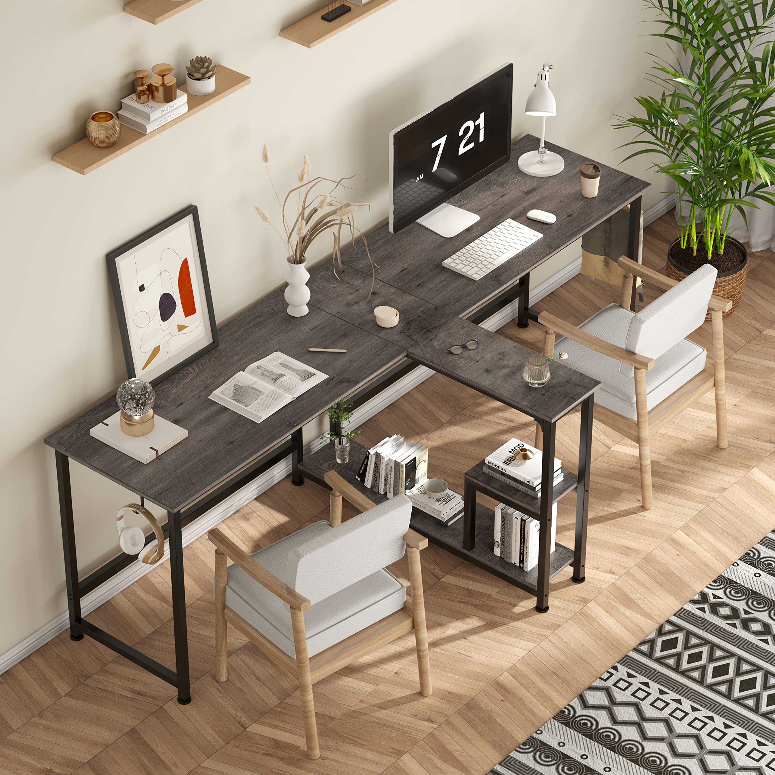 CAIYUN 83.7" Two Person Desk, Computer Desk with Storage Shelves ...