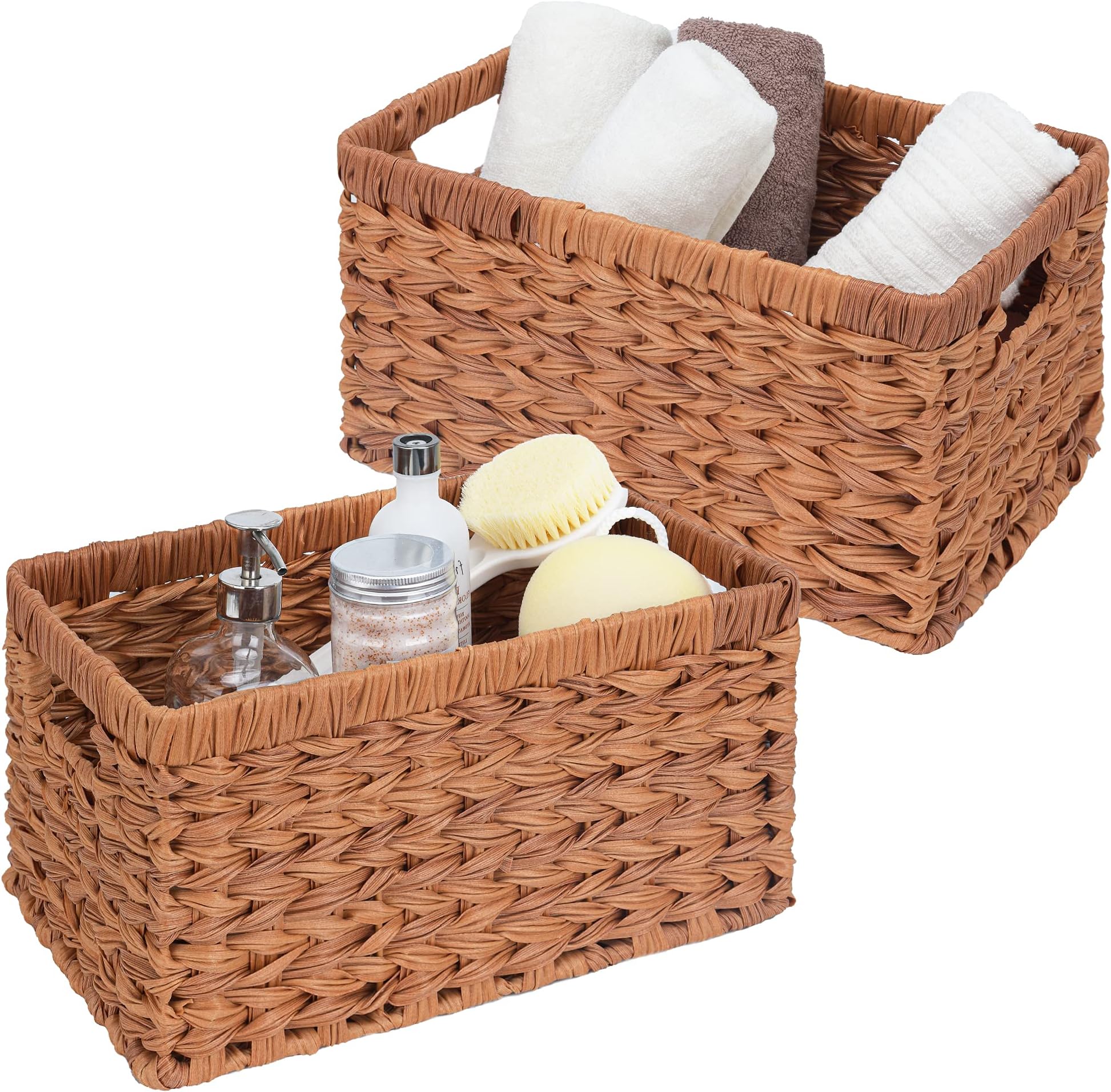 Amazon.com: Suzile 4 Pcs Wicker Storage Basket Water Hyacinth Seagrass ...