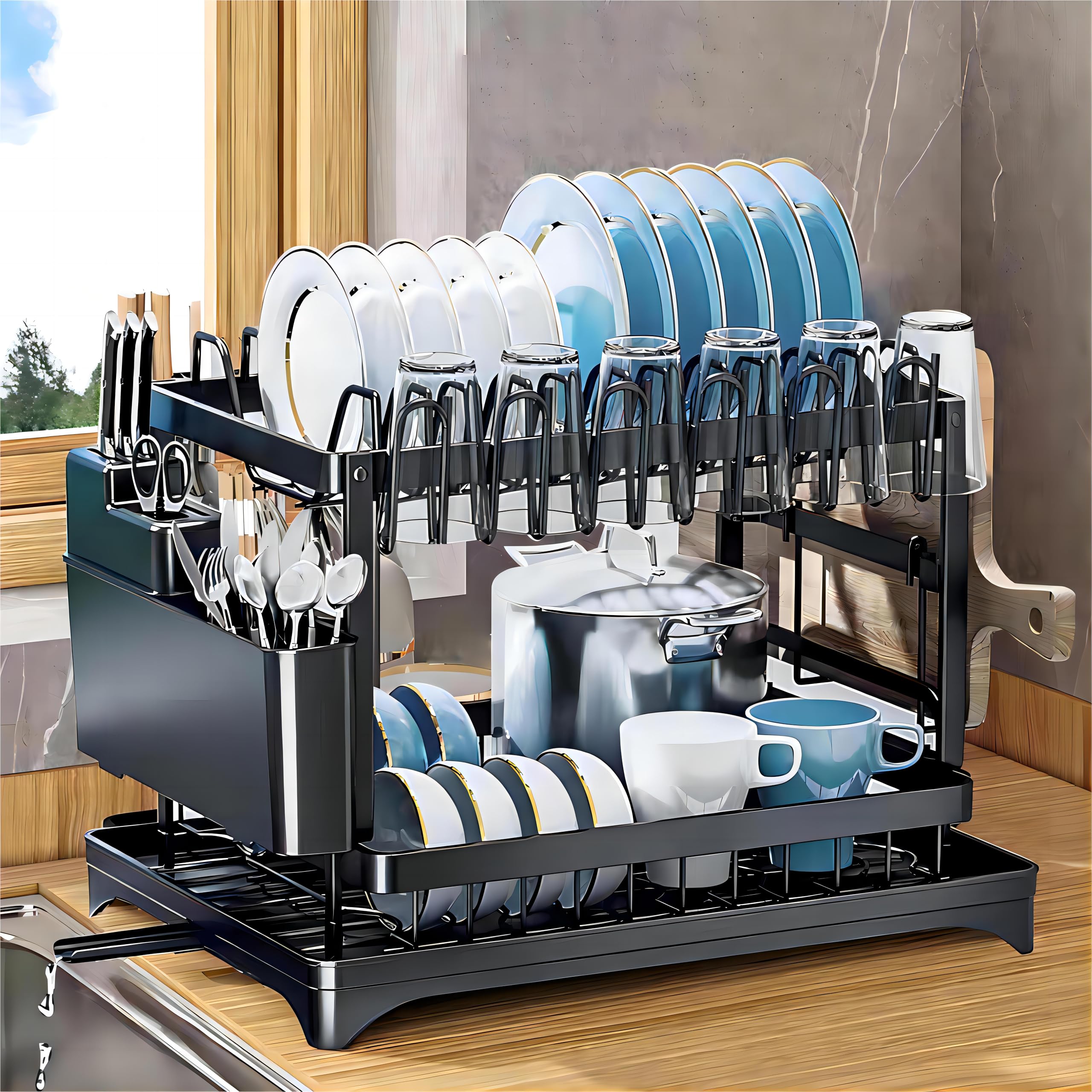 Amazon.com - FOXMIND Dish Drying Rack,Space-Saving 2-Tier Dish Drying ...