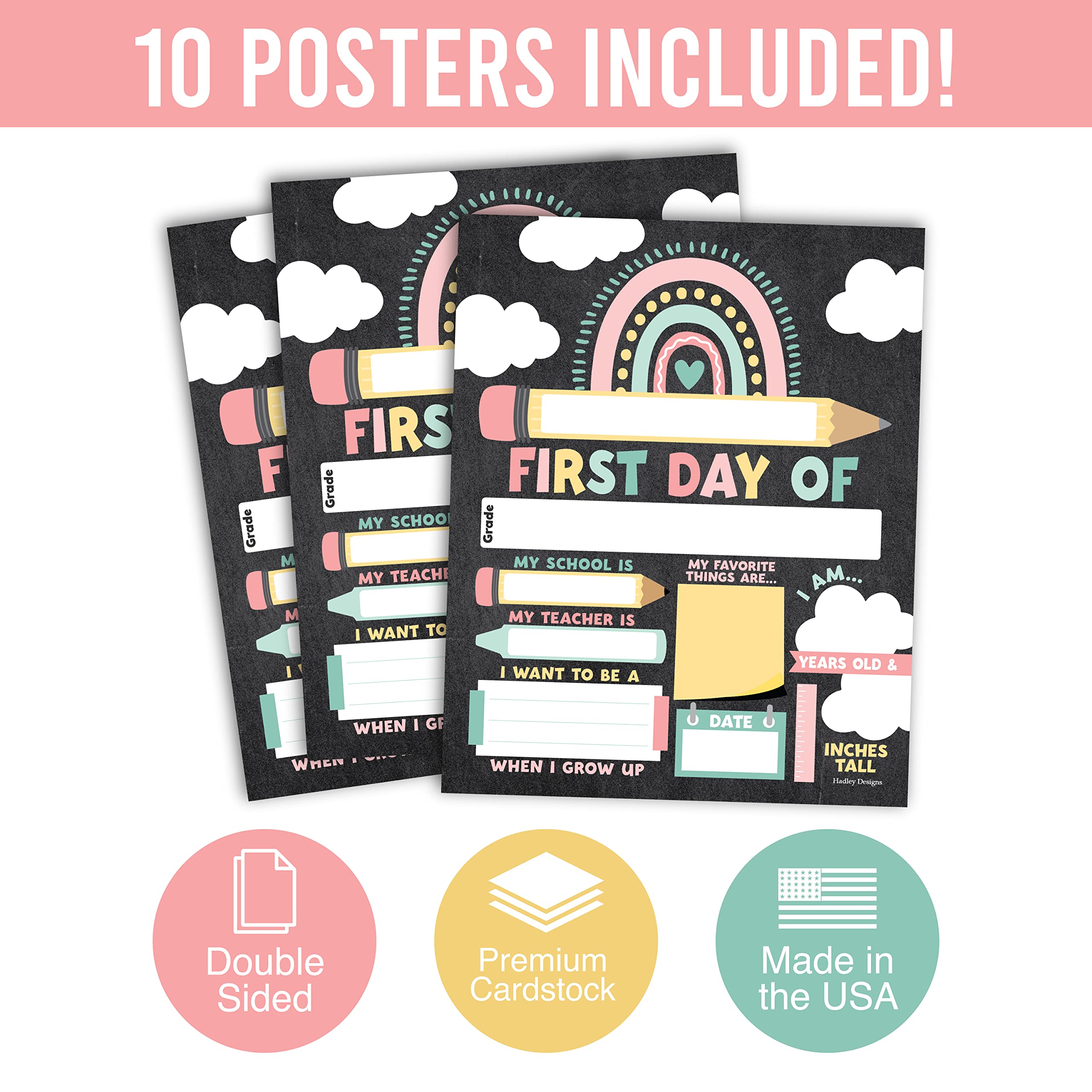 Snapklik.com : First Day Of School Sign 10 Double-Sided First And Last ...