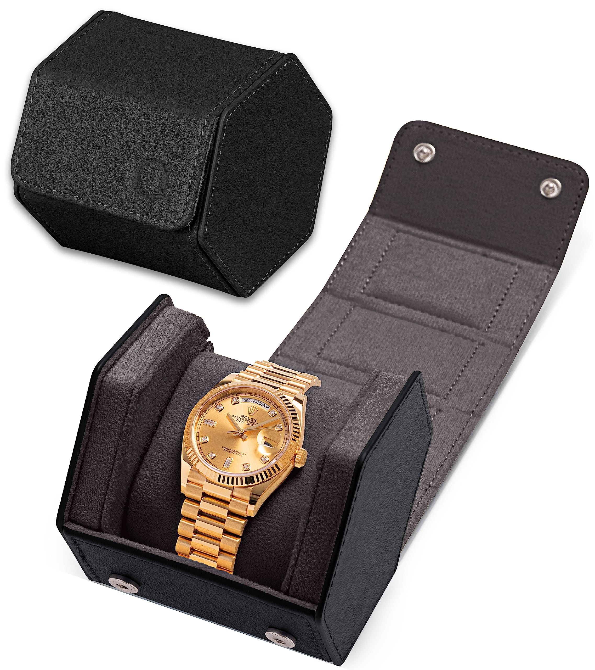 Amazon.com: QWATCHBANDS Single Leather Watch Case for Men - Hexagon ...