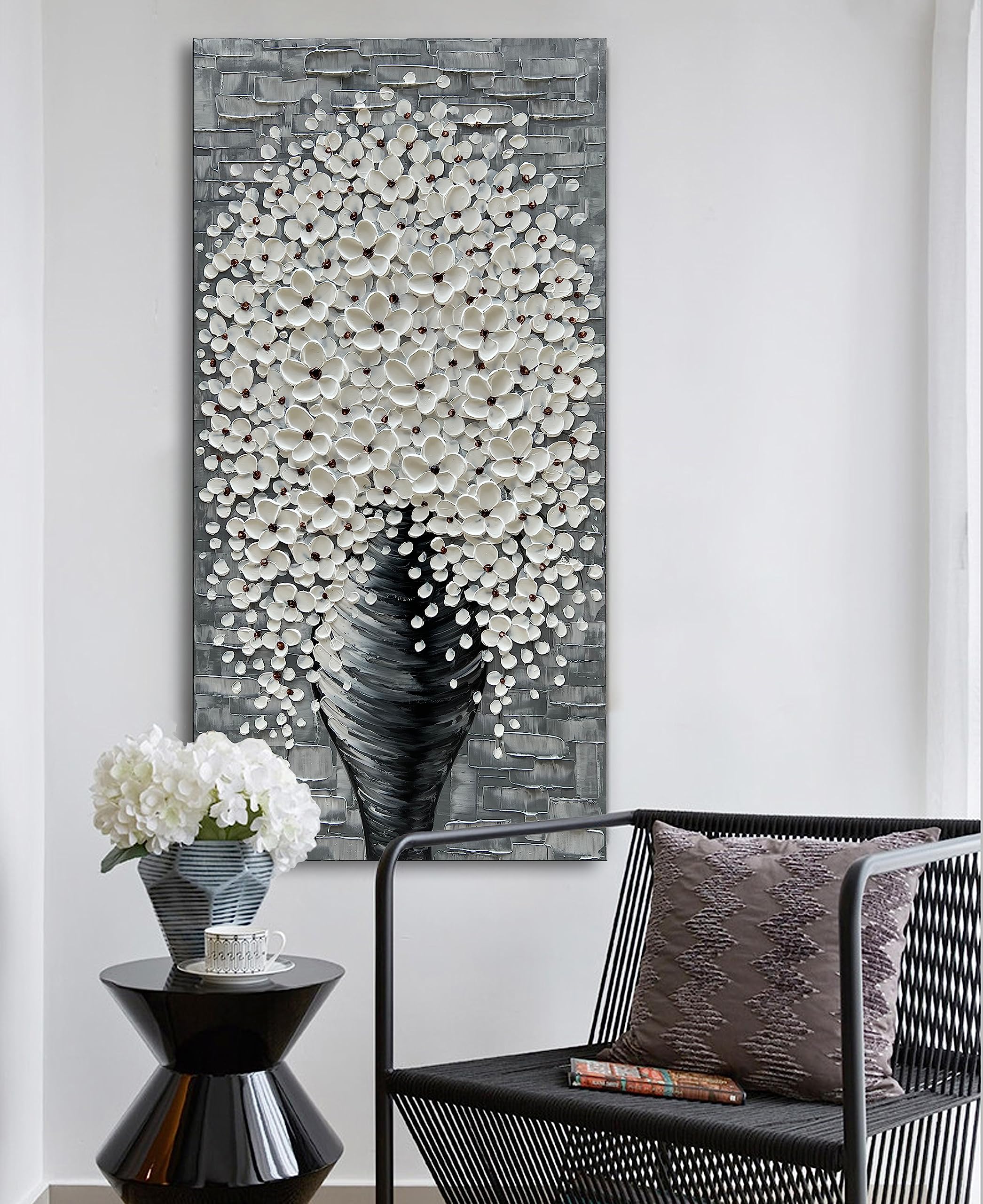 Diathou Art 20x40 Inchs Hand-painted 3D Flower Painting White Flower ...